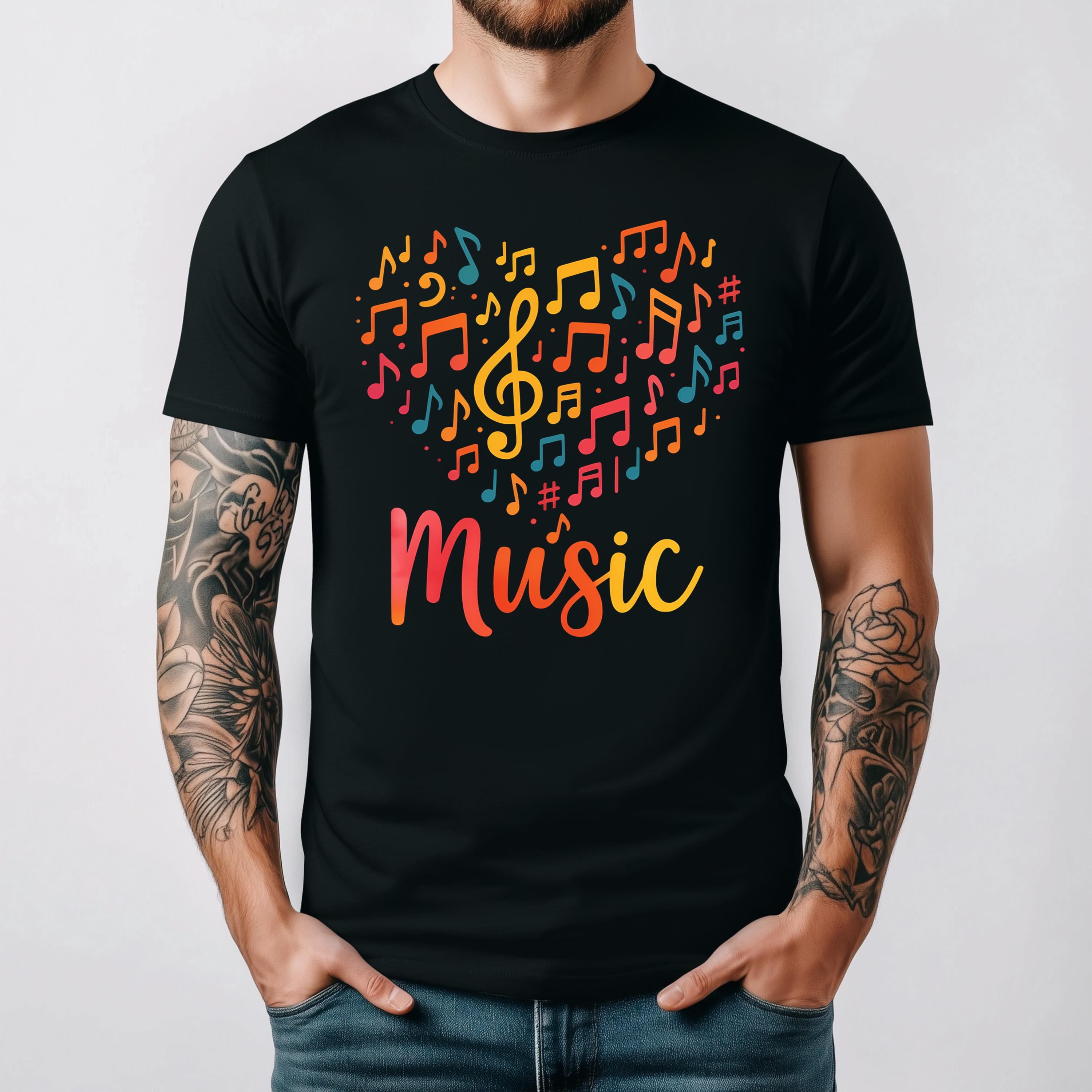 Treble Clef Heart Colorful Music Notes Musician Lover Graphic T Shirt ...