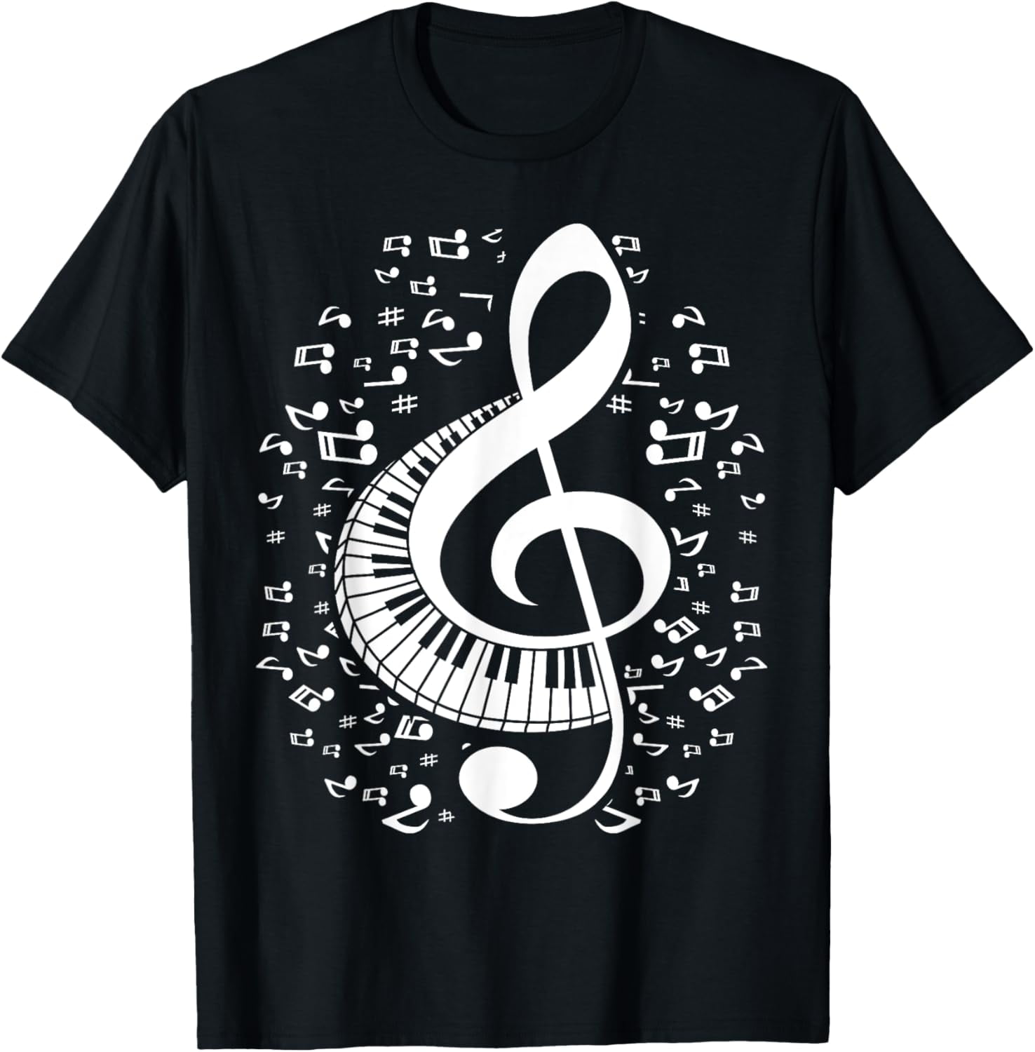 Treble Clef Keyboard Classical Music Notes Pianist Piano T-Shirt ...