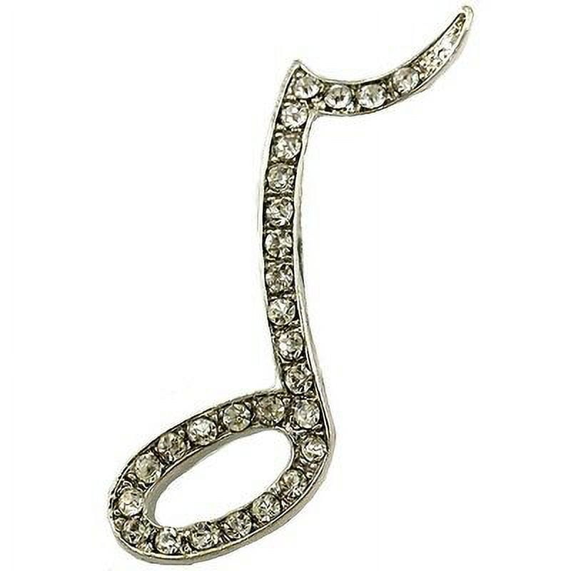 Treble Clef Music Note Clear Stone Crystal Fashion Brooch Pin Silver ...