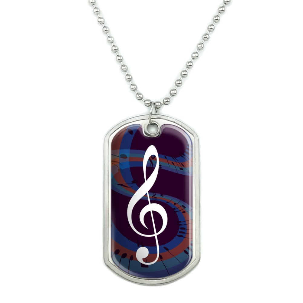 Treble Clef on Music Notes Military Dog Tag Pendant Necklace with Chain ...