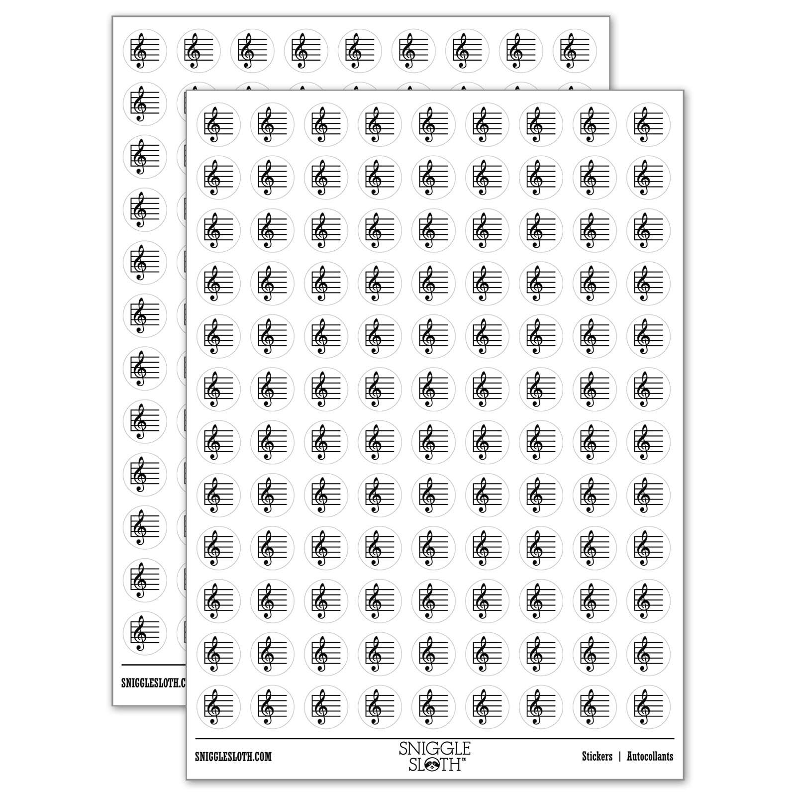 Treble Clef on Staff Music 200+ Round Stickers - White - Gloss Finish ...