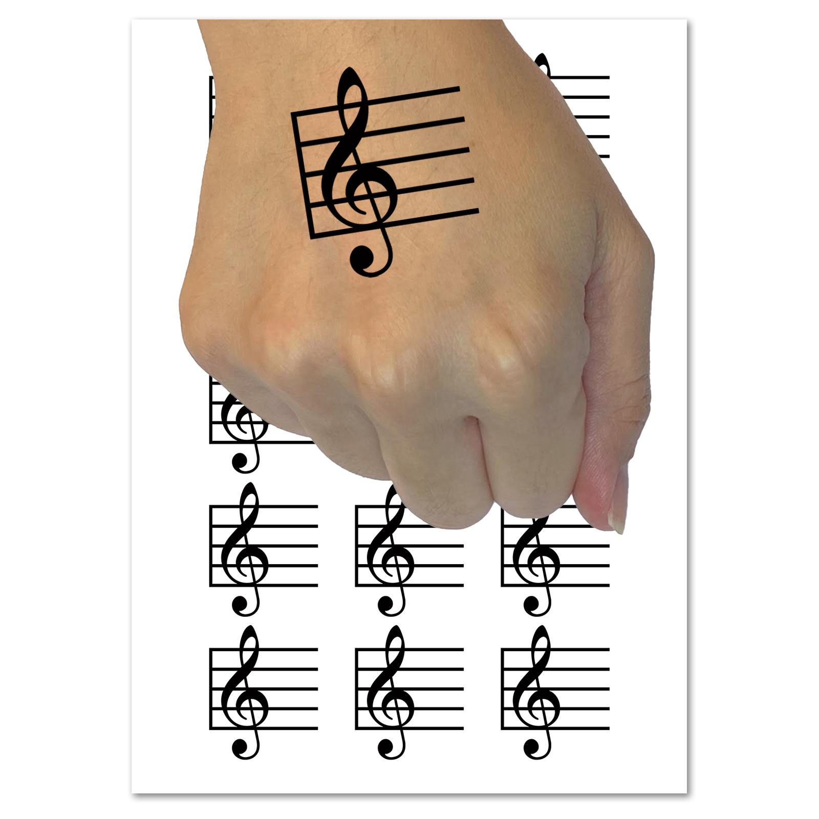 Treble Clef on Staff Music Water Resistant Temporary Tattoo Set Fake ...