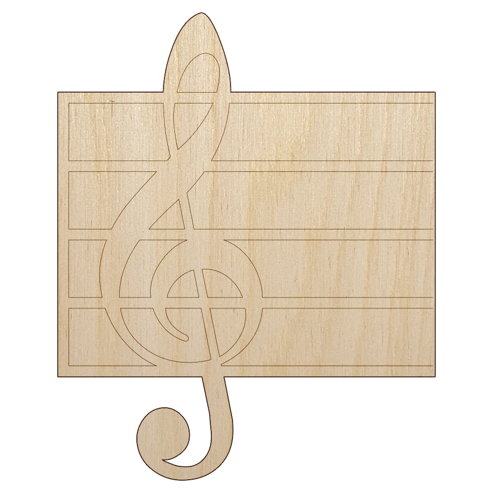 Treble Clef on Staff Music Wood Shape Unfinished Piece Cutout Craft DIY ...