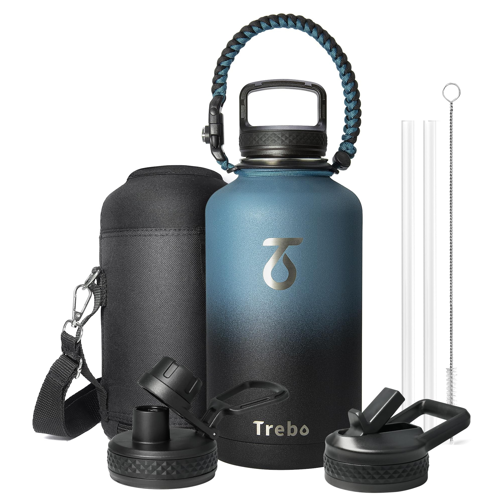Trebo Water Bottle 64oz with Paracord Handle, Half Gallon Large Vacuum ...