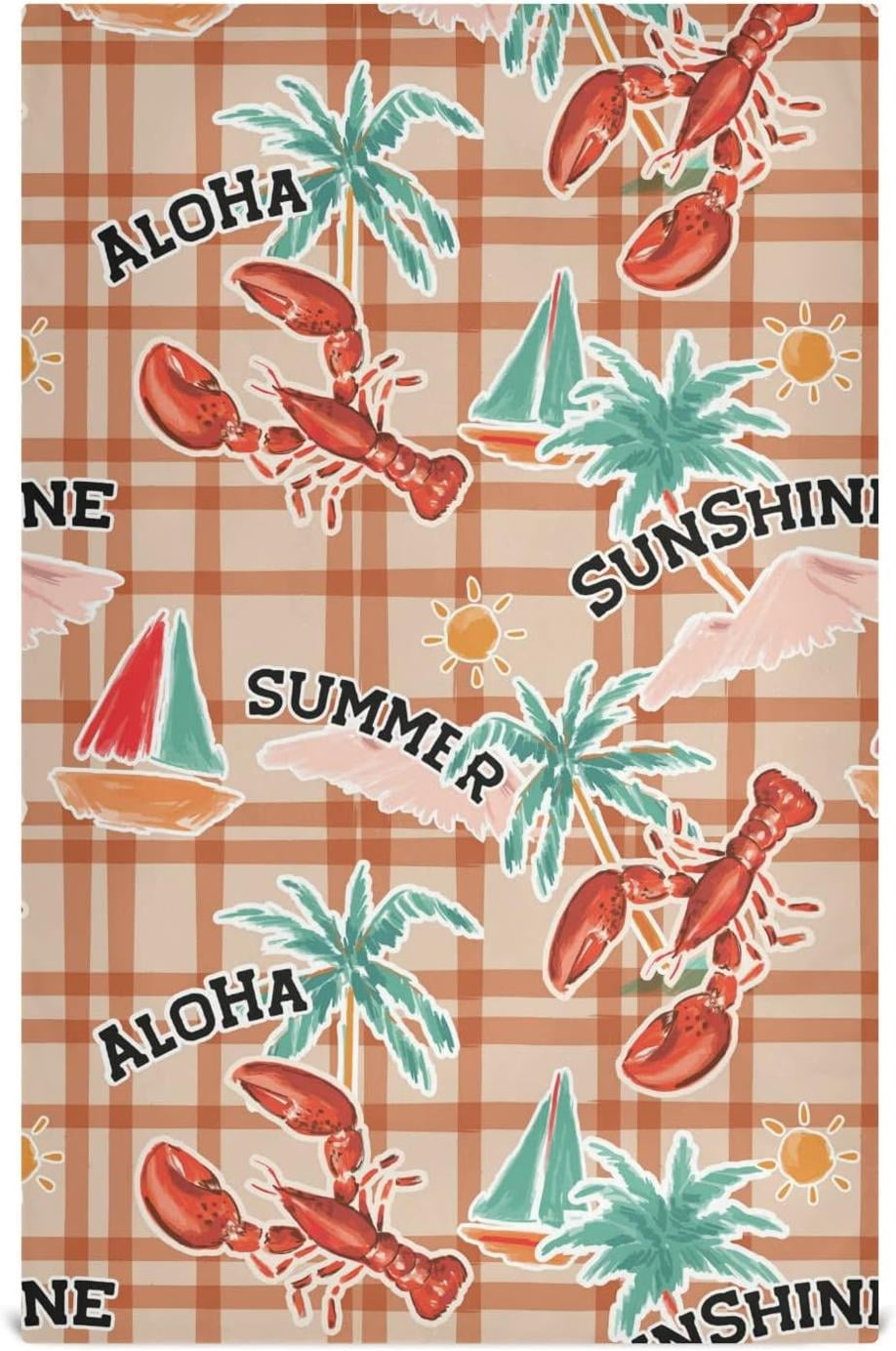 Tredy Beach Lobster Tea Towels Set of 1 Aloha Palm Tree Kitchen Dish Cloth with Hanging Loop, 18 ...