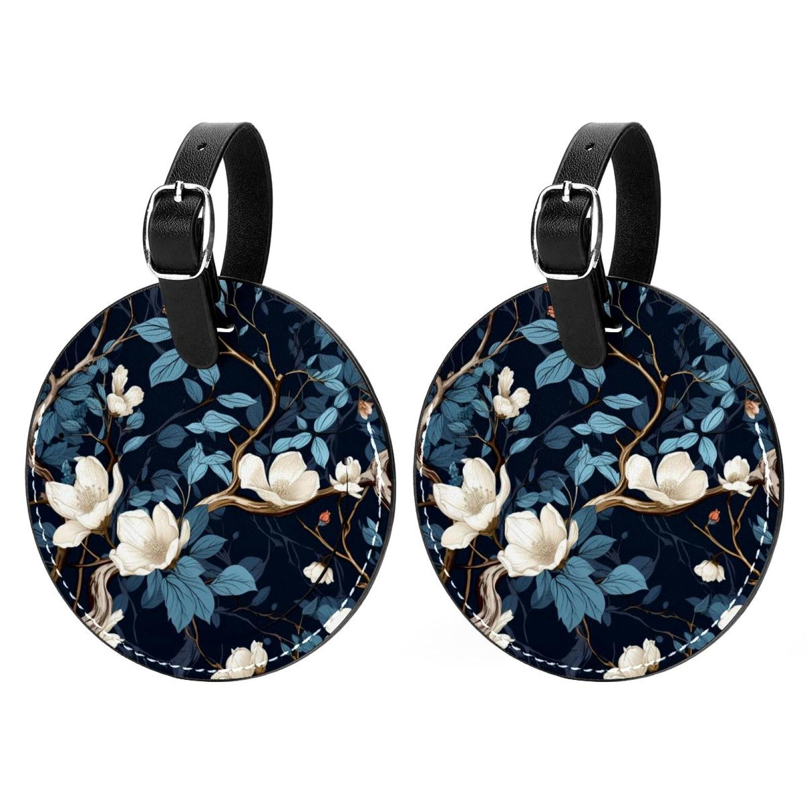 Tree 2Pcs PU Leather Round Luggage Tags with Privacy Cover and Name ID ...