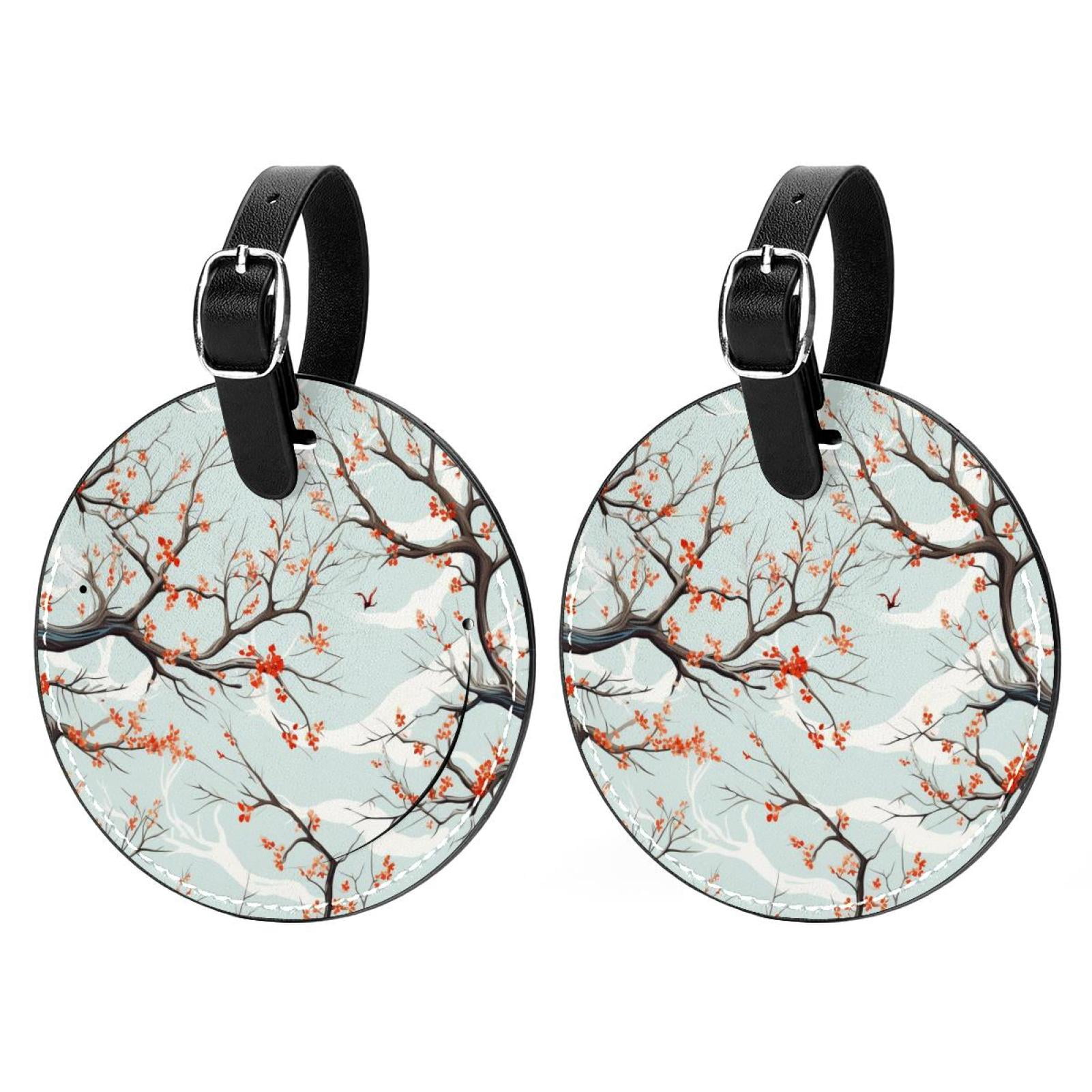 Tree 2pcs PU Leather Round Bag Tags with Privacy Cover and Name ID Tag ...