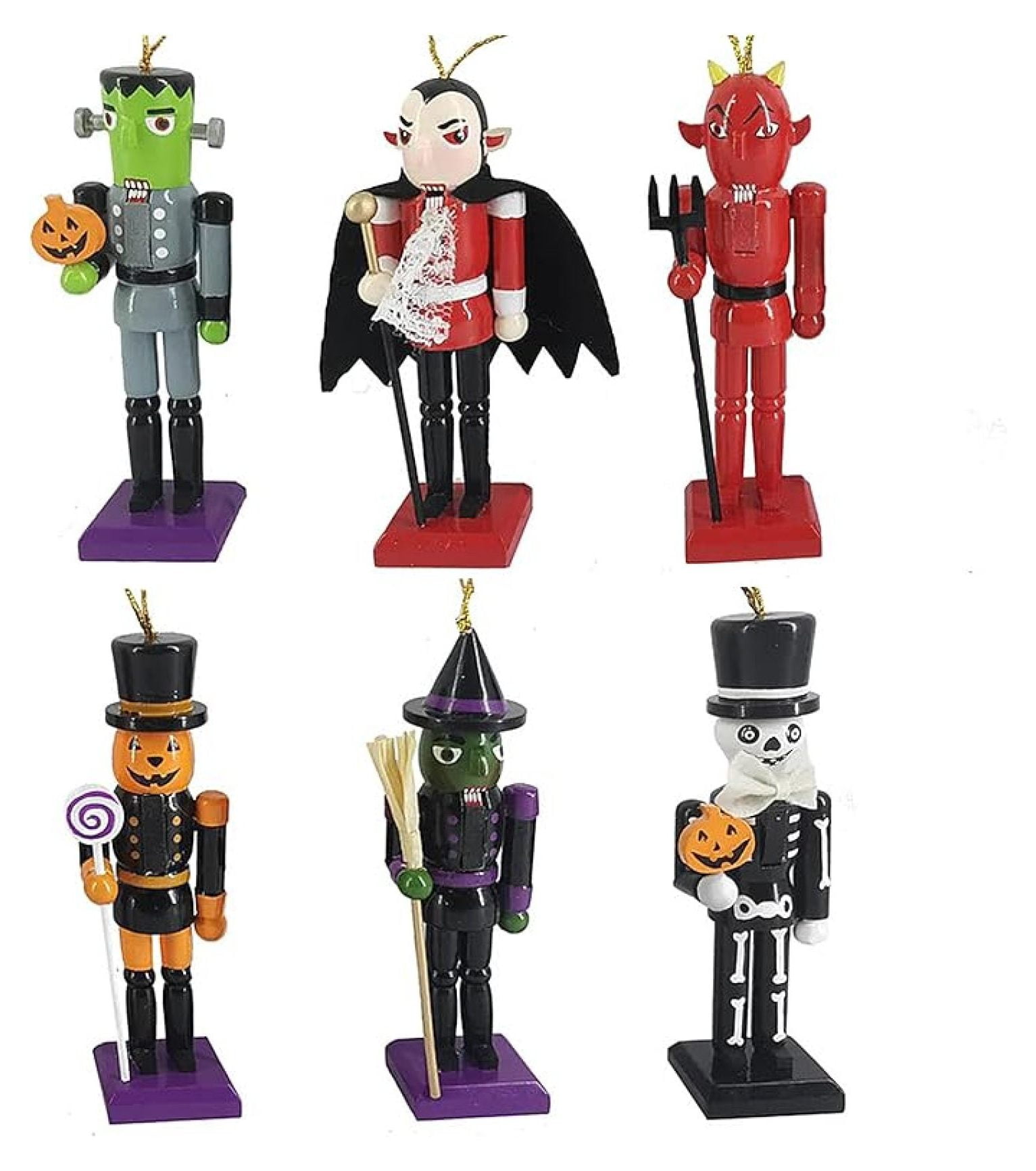 Tree 5" Ornaments Set, Wooden Figure Decorations, Spooky Scary Holiday ...