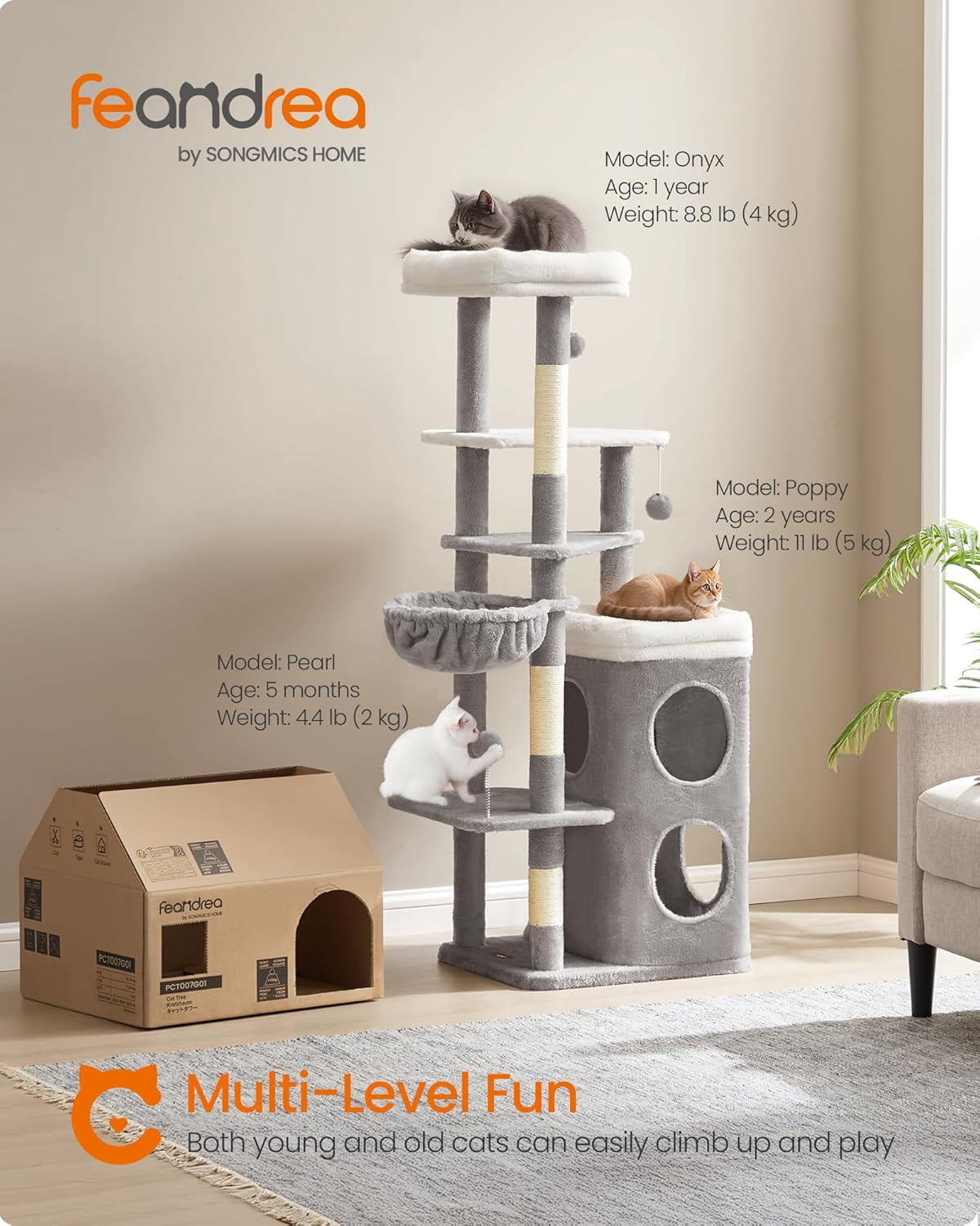 Tree, 60-Inch Tower, Multiple-Level Plush Condo with 2 Caves, 3 ...