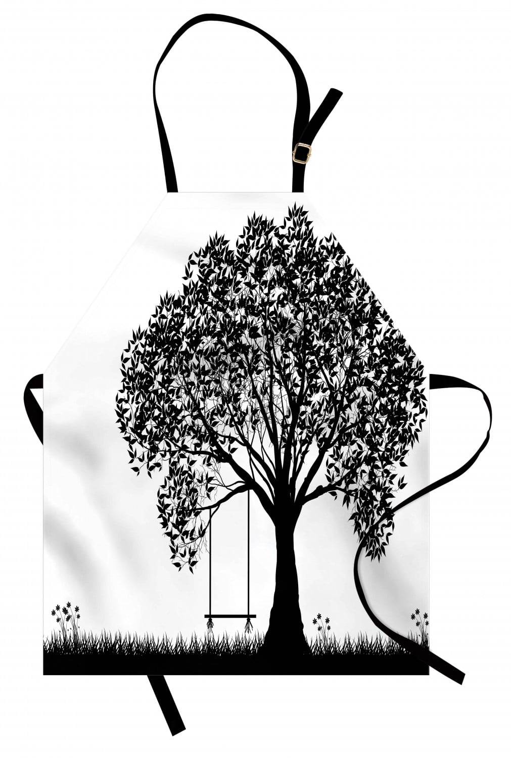Tree Apron A Tree Silhouette with a Swing Illustration Flowers and ...