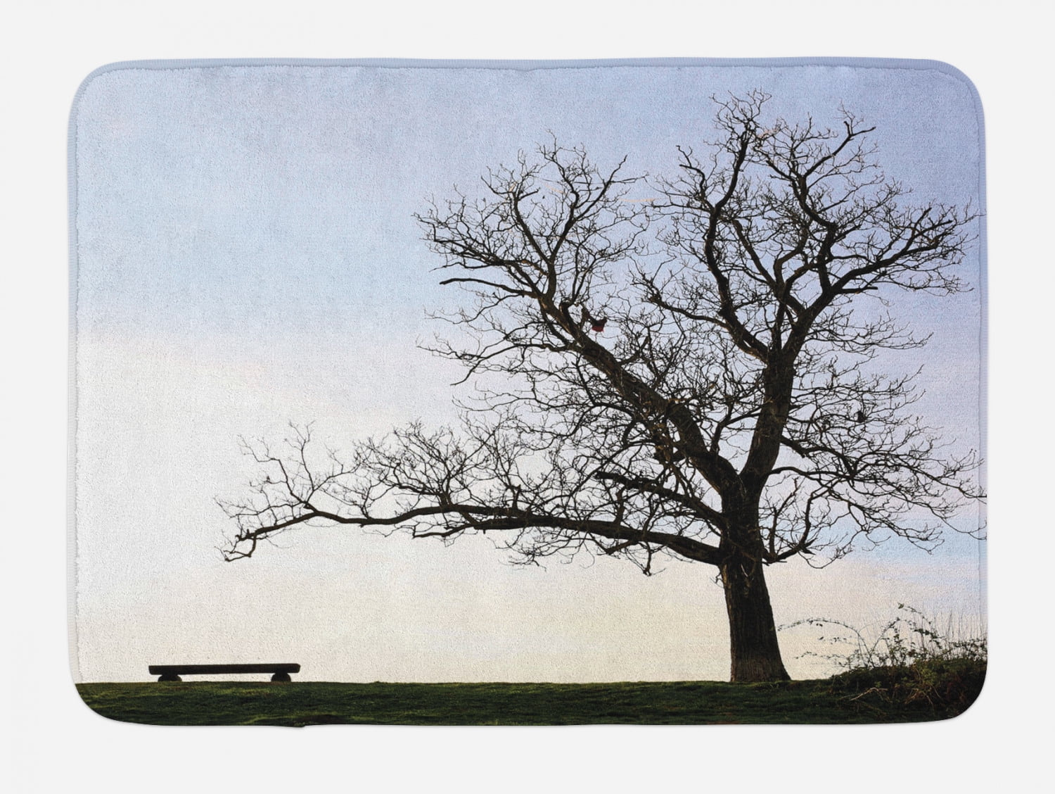 Tree Bath Mat, Silhouette of A Bench and A Tree against Pale Evening ...