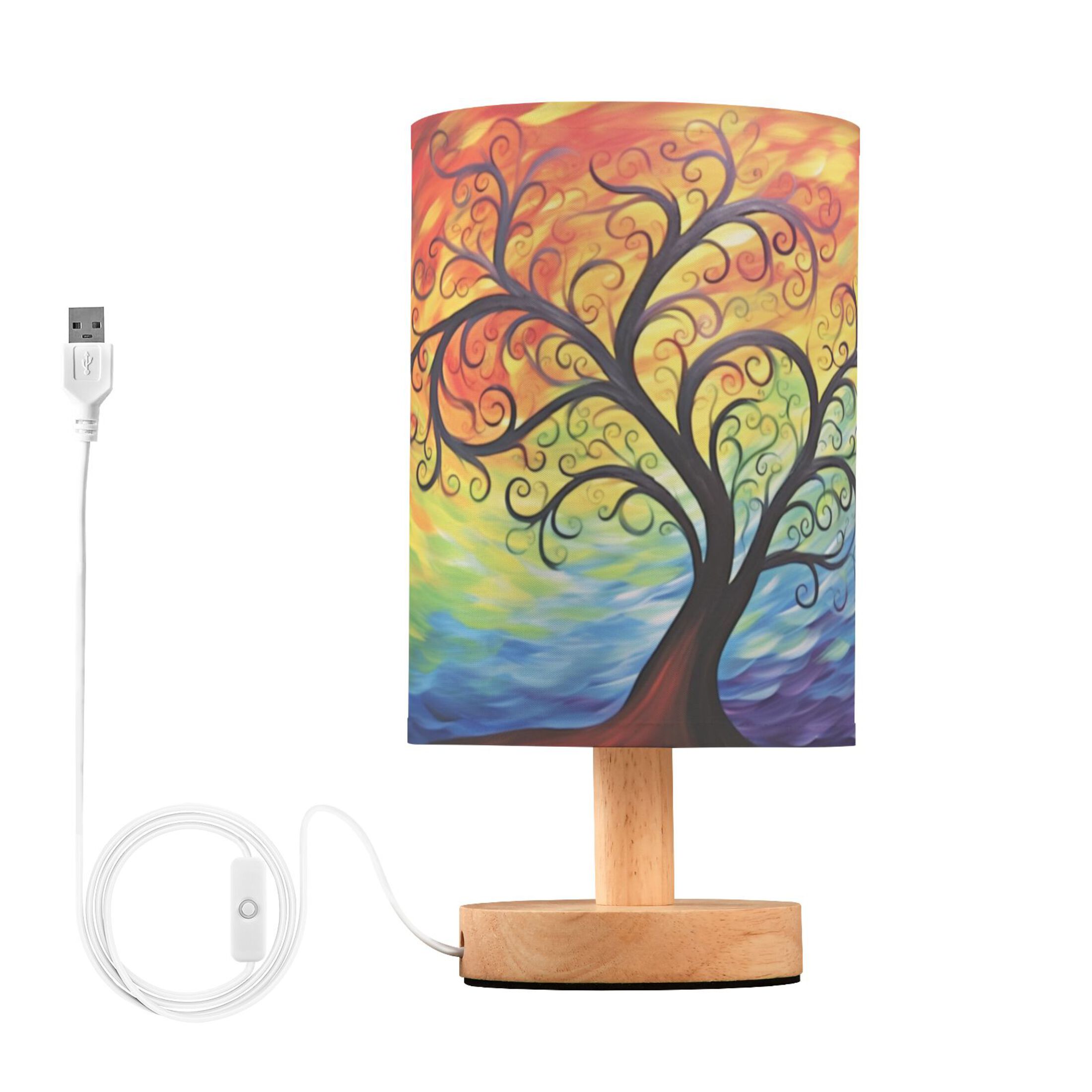 Tree Bedside Table Lamp LED Warm Lights with USB Charging Port Retro ...