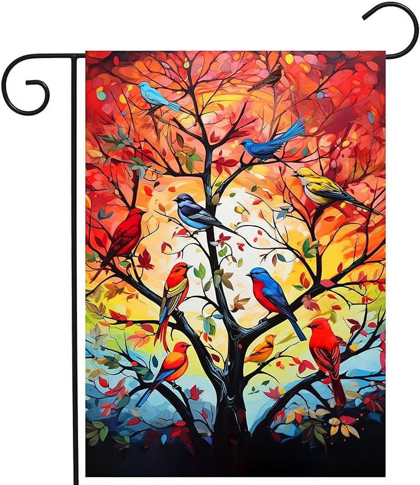 Tree Birds Garden Flags 12x18 Double Sided Bird Yard Flags for Outside ...