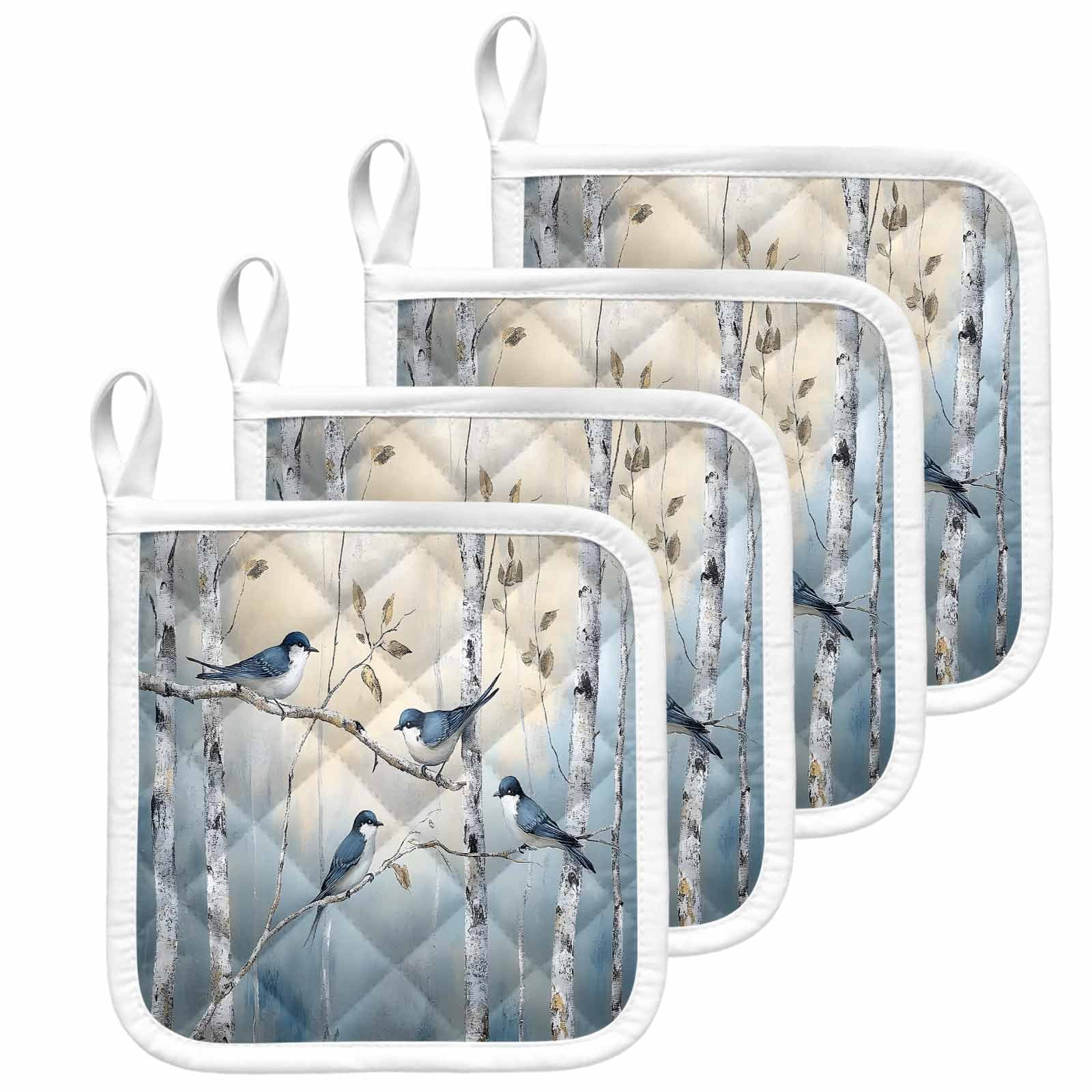Tree Birds Pot Holders for Kitchen Heatproof Potholder, 4 Pack Spring ...