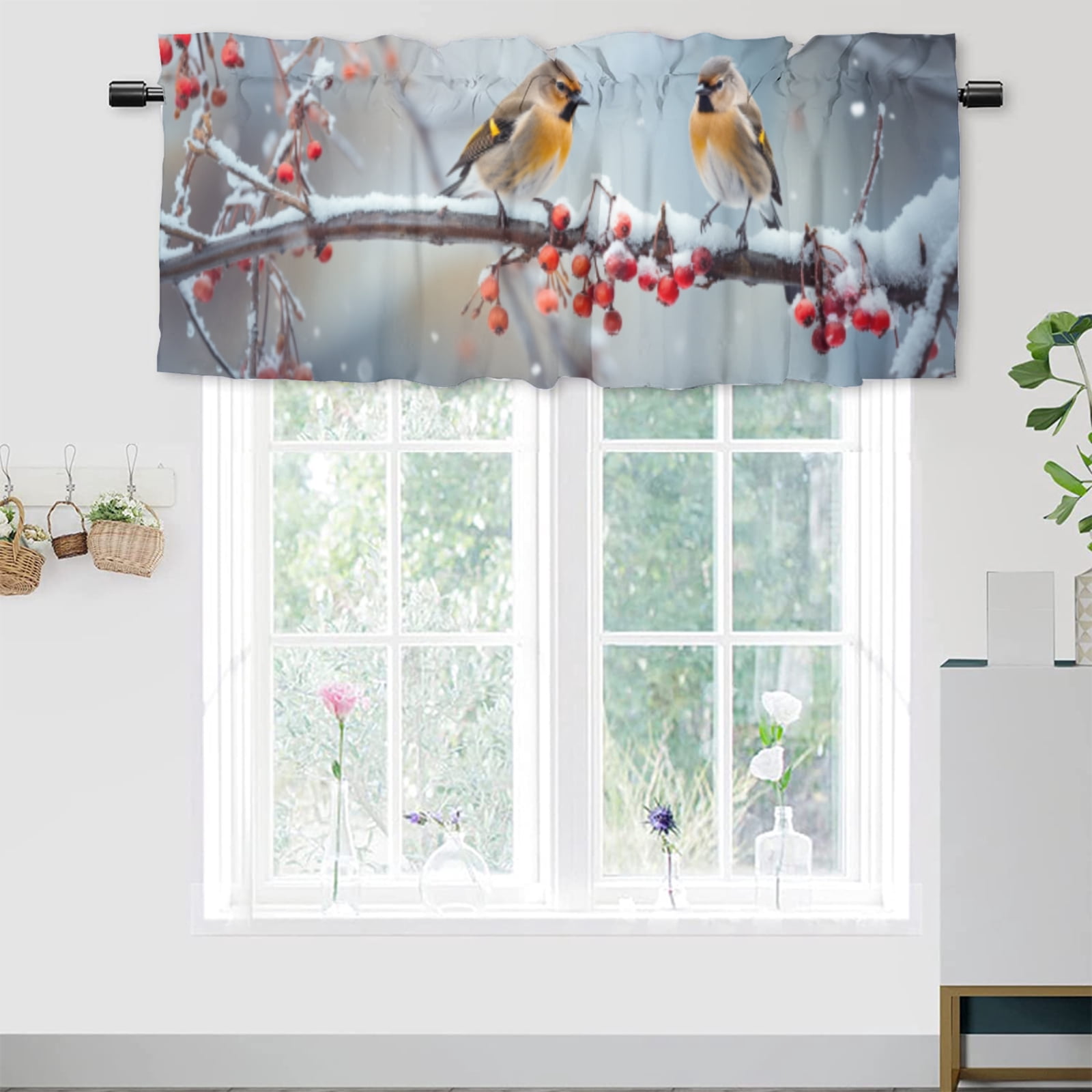 Tree Birds Valances for Windows Rustic Gray Brich Tree Birds Vintage ...