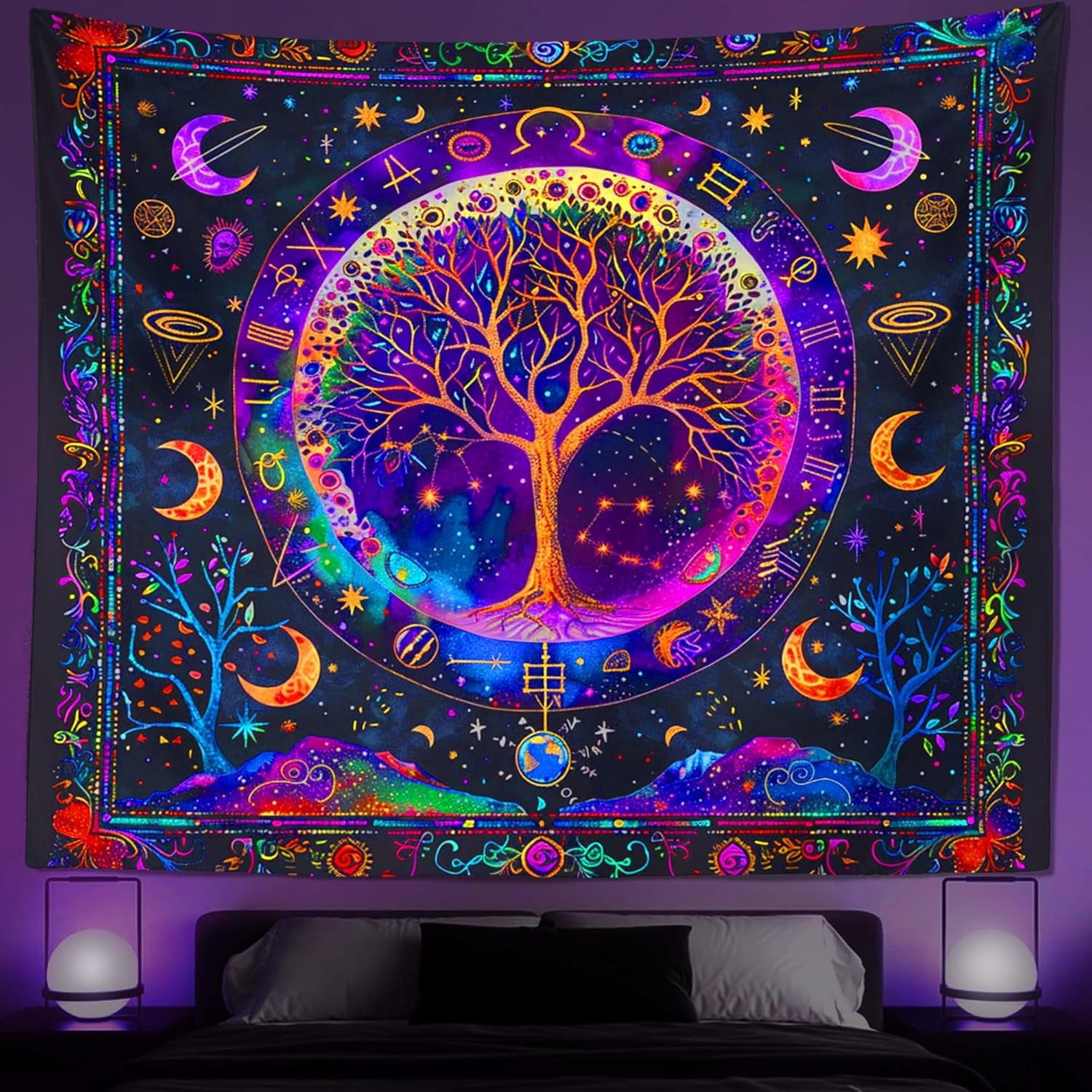Tree Blacklight Tapestry UV Reactive - Glow in Dark Aesthetic Wall ...