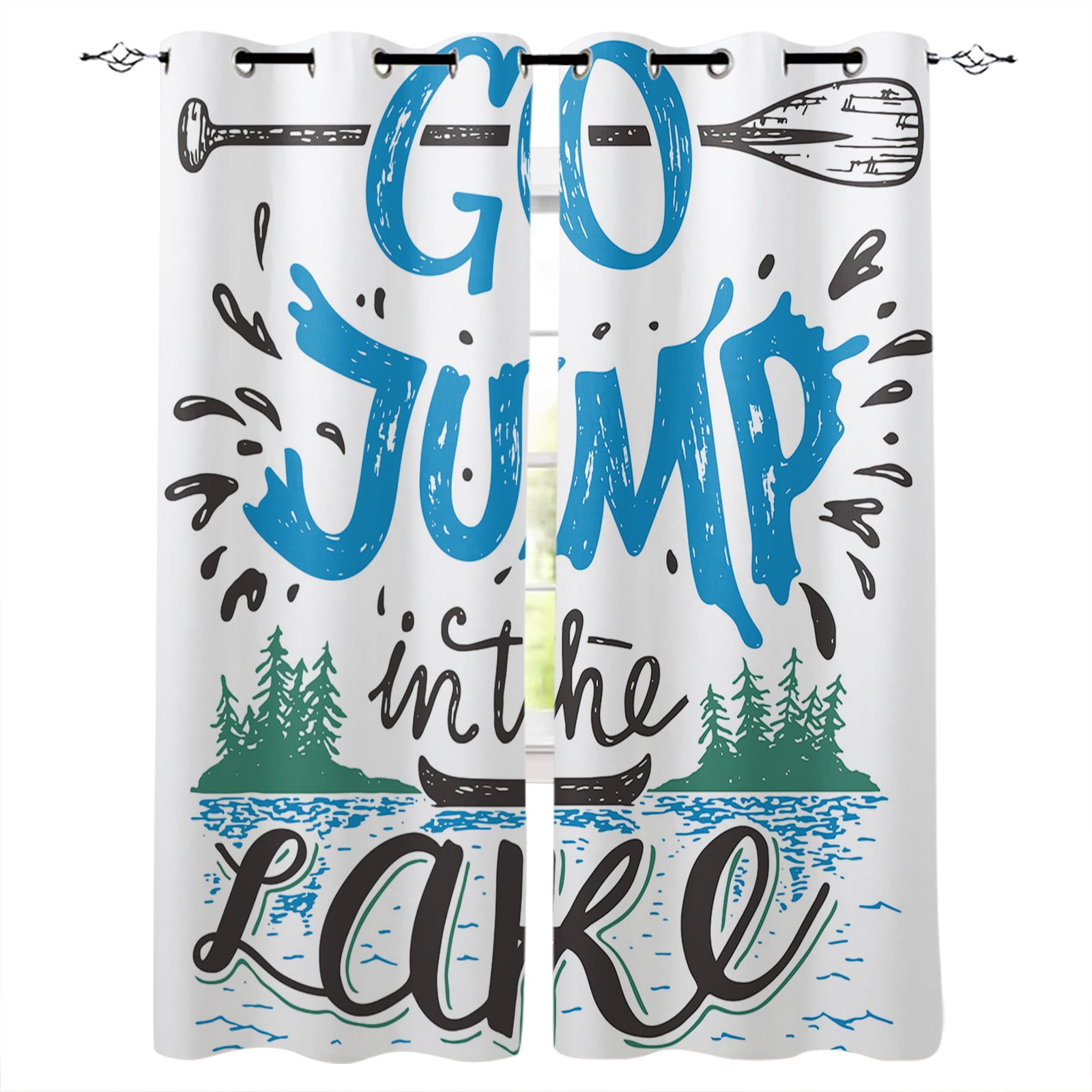 Tree Boat Paddle Letters Water Drops Lake Window Screen Printed Design ...