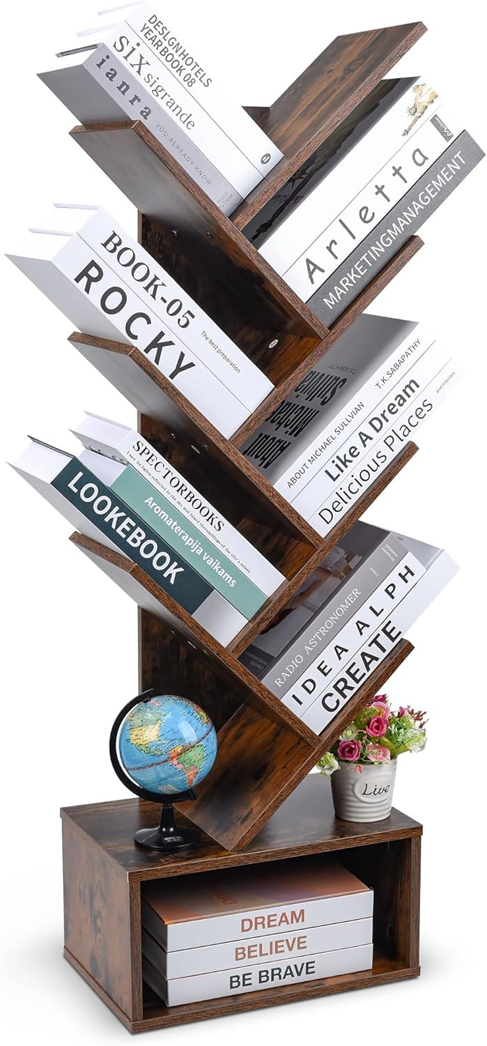 Tree Bookcase, 6 Tier Tree Bookshelf, Retro Floor Standing Bookcase ...