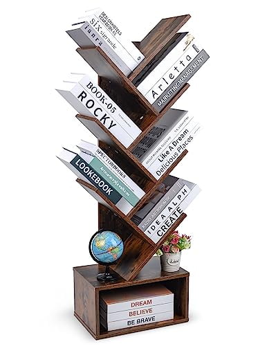 Tree Bookcase, 6 Tier Tree Bookshelf, Retro Floor Standing Bookcase ...