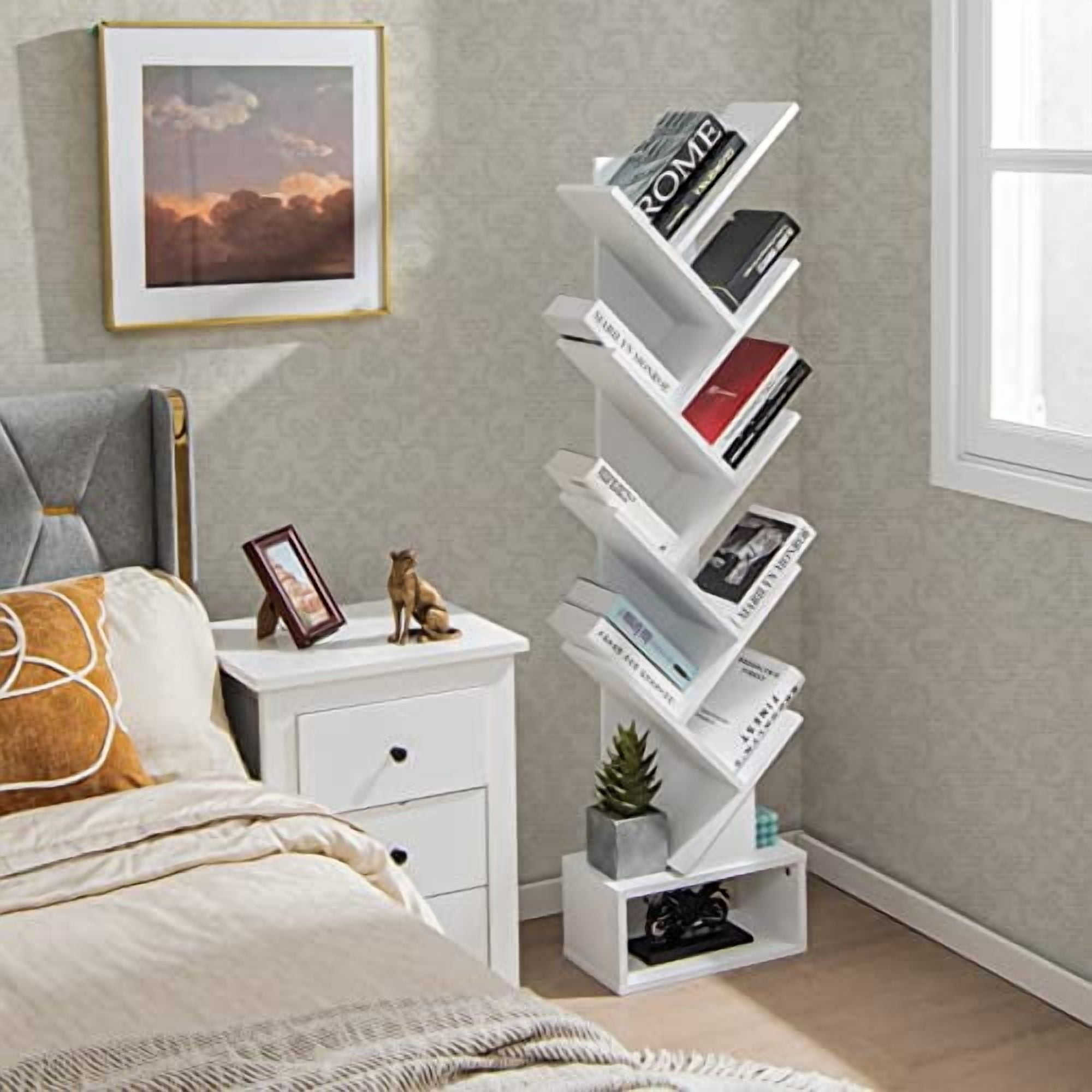 Tree Bookshelf, 10 Shelf Bookcase with Drawer, Geometric Bookshelves ...