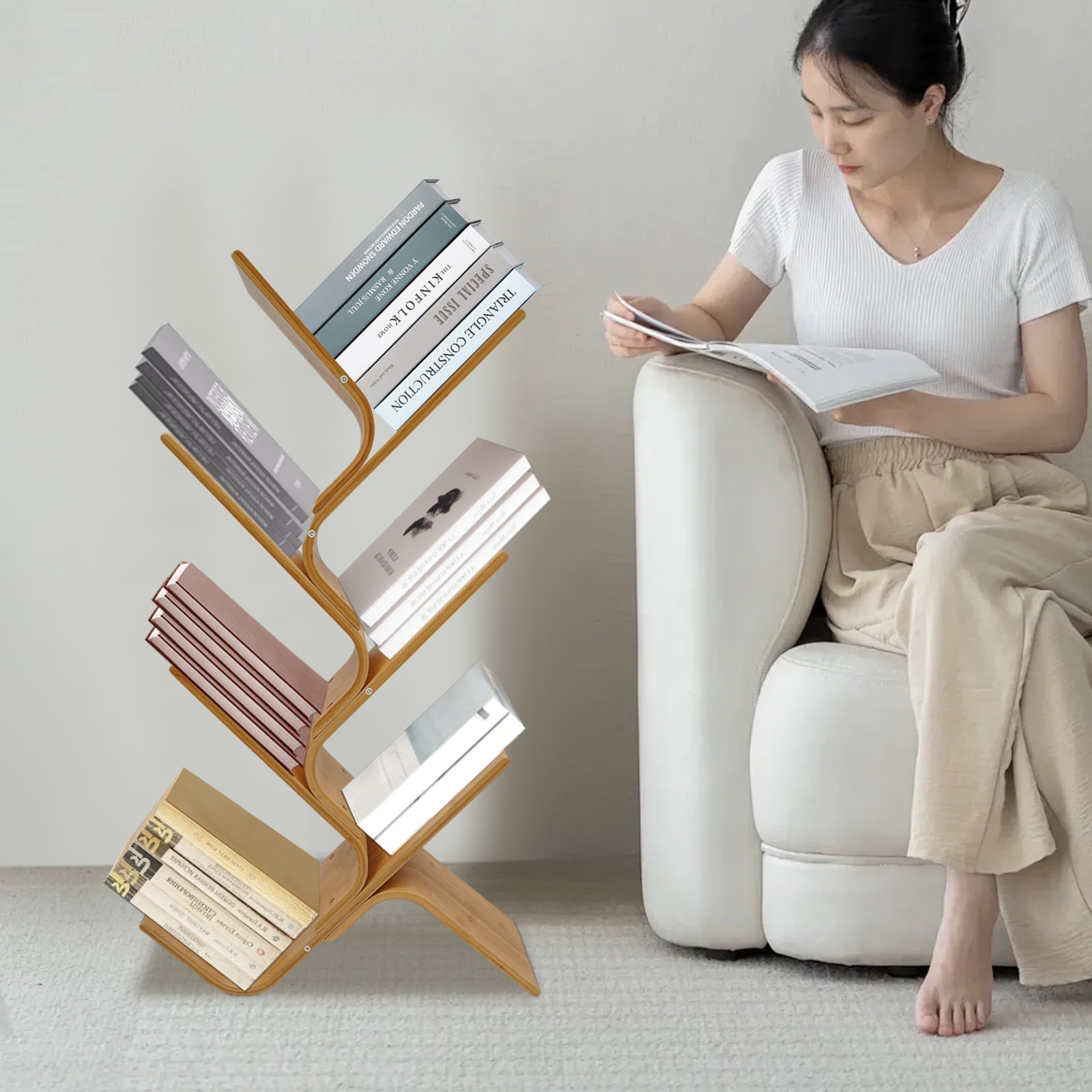 Tree Bookshelf, 6-Branch Modern Display Stand for Books, Plants & Decor, Space-Saving Floor ...