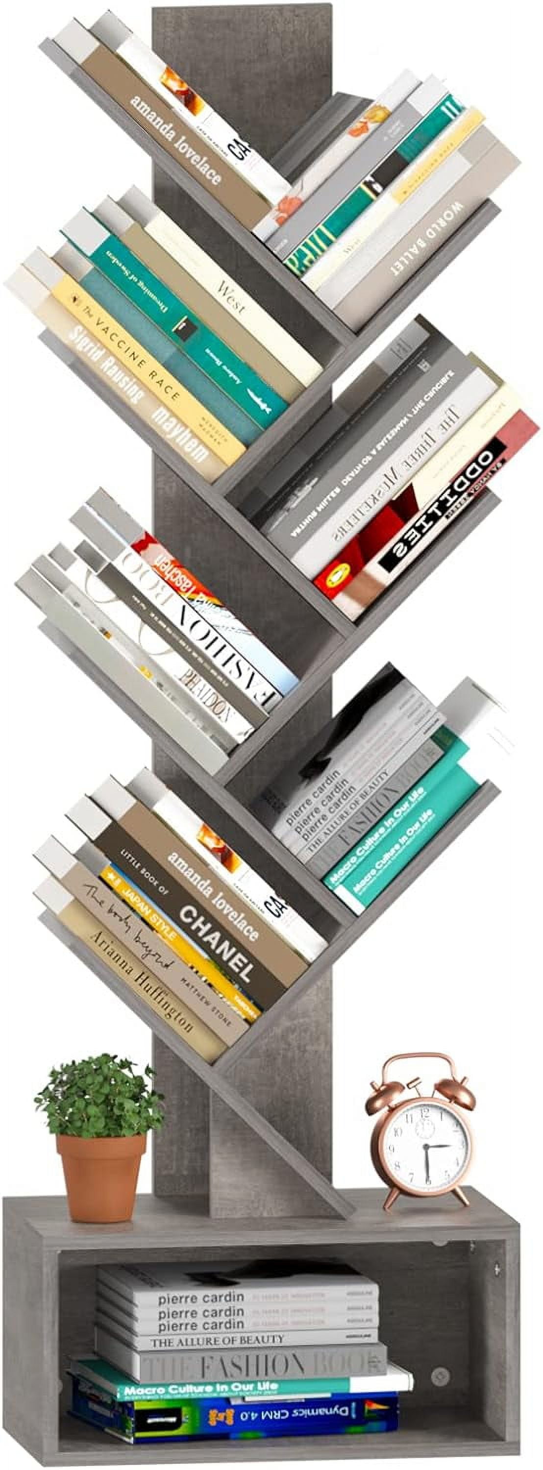 Tree Bookshelf - 6 Shelf Retro Floor Standing Bookcase, Tall Wood Book ...