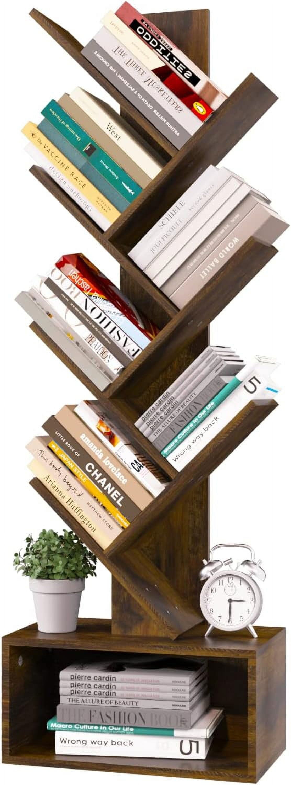 Tree Bookshelf - 6 Shelf Retro Floor Standing Bookcase, Tall Wood Book ...