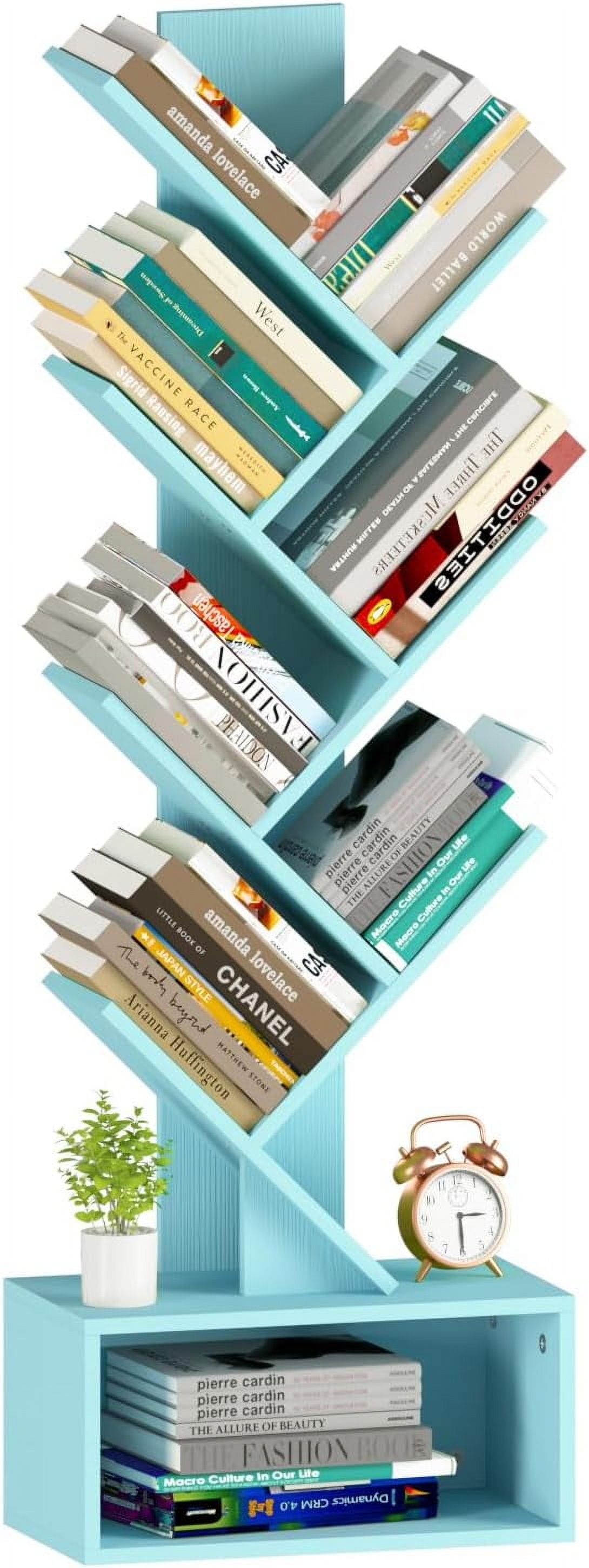 Tree Bookshelf - 6 Shelf Retro Floor Standing Bookcase, Tall Wood Book ...