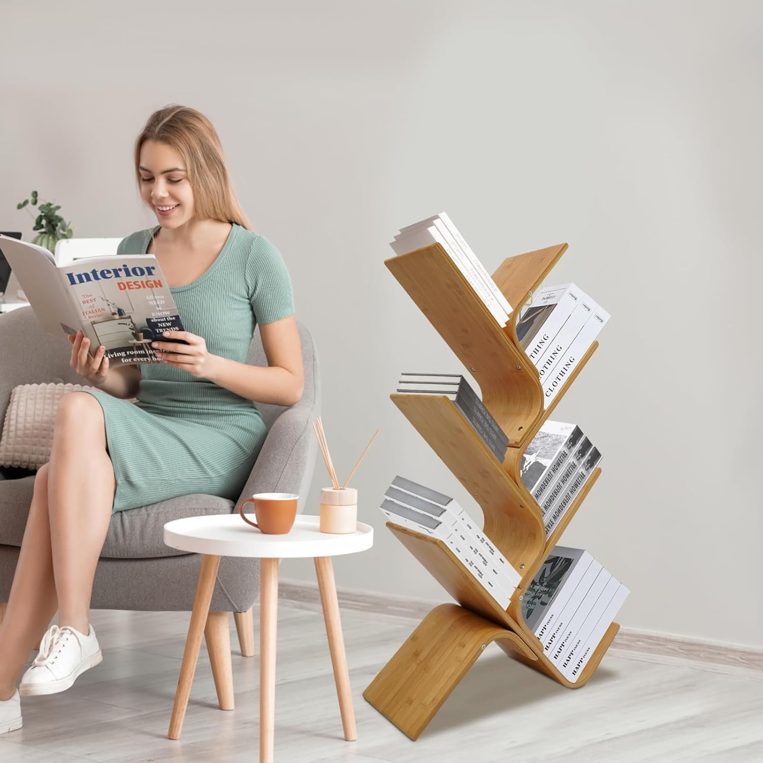 Tree Bookshelf, 6 Shelf Tree-Shape Bookcases Book Organizer, Modern ...