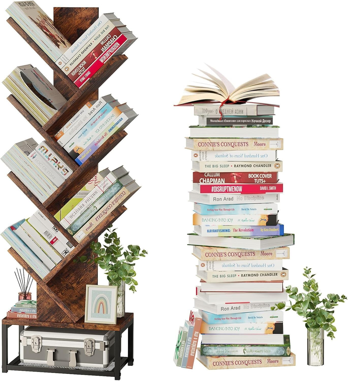Tree Bookshelf, 7 Tier Tree Book Shelf with Storage, Floor Standing ...