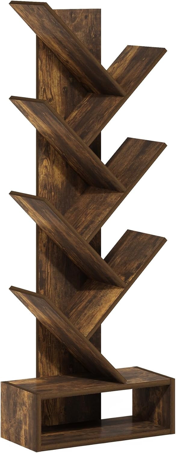 Tree Bookshelf 7-Tier Floor Standing Tree Bookcase with Bottom Shelf ...