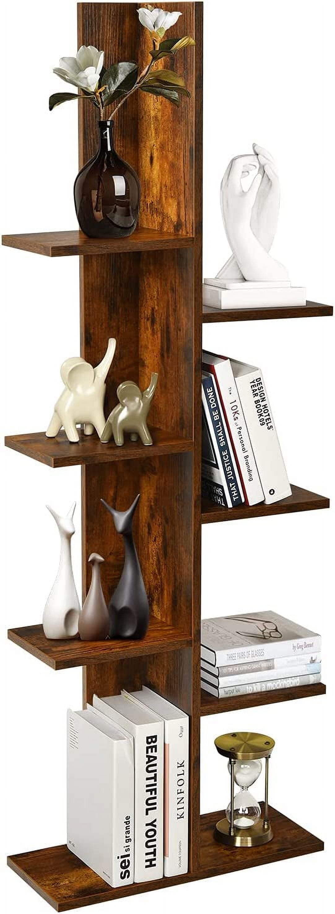 Tree Bookshelf, 7-Tier Tall Freestanding Wood Bookshelf with Anti ...