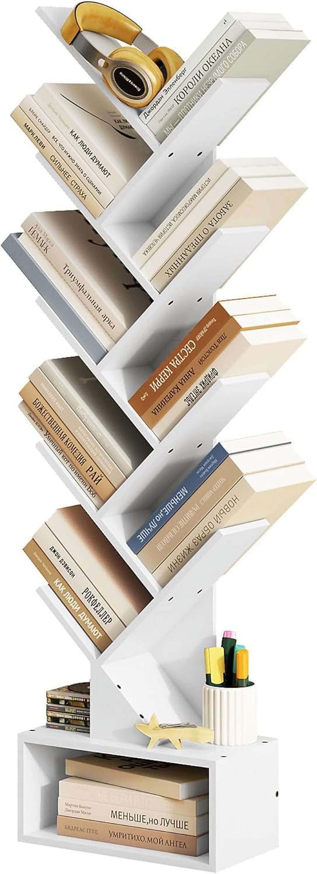 Tree Bookshelf with Drawer, 9 Tier Tree Bookcase, Wooden Bookshelves ...