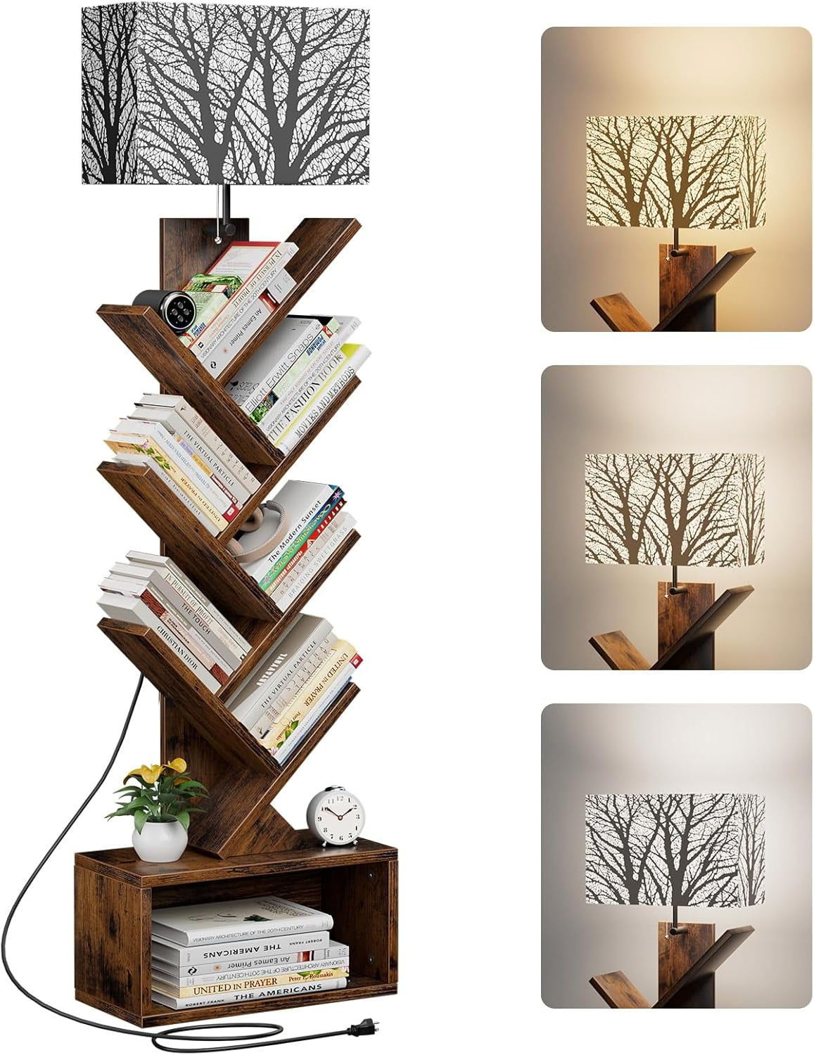 Tree Bookshelf with Light, 6 Tier Small Bookcase, Narrow Floor Standing ...