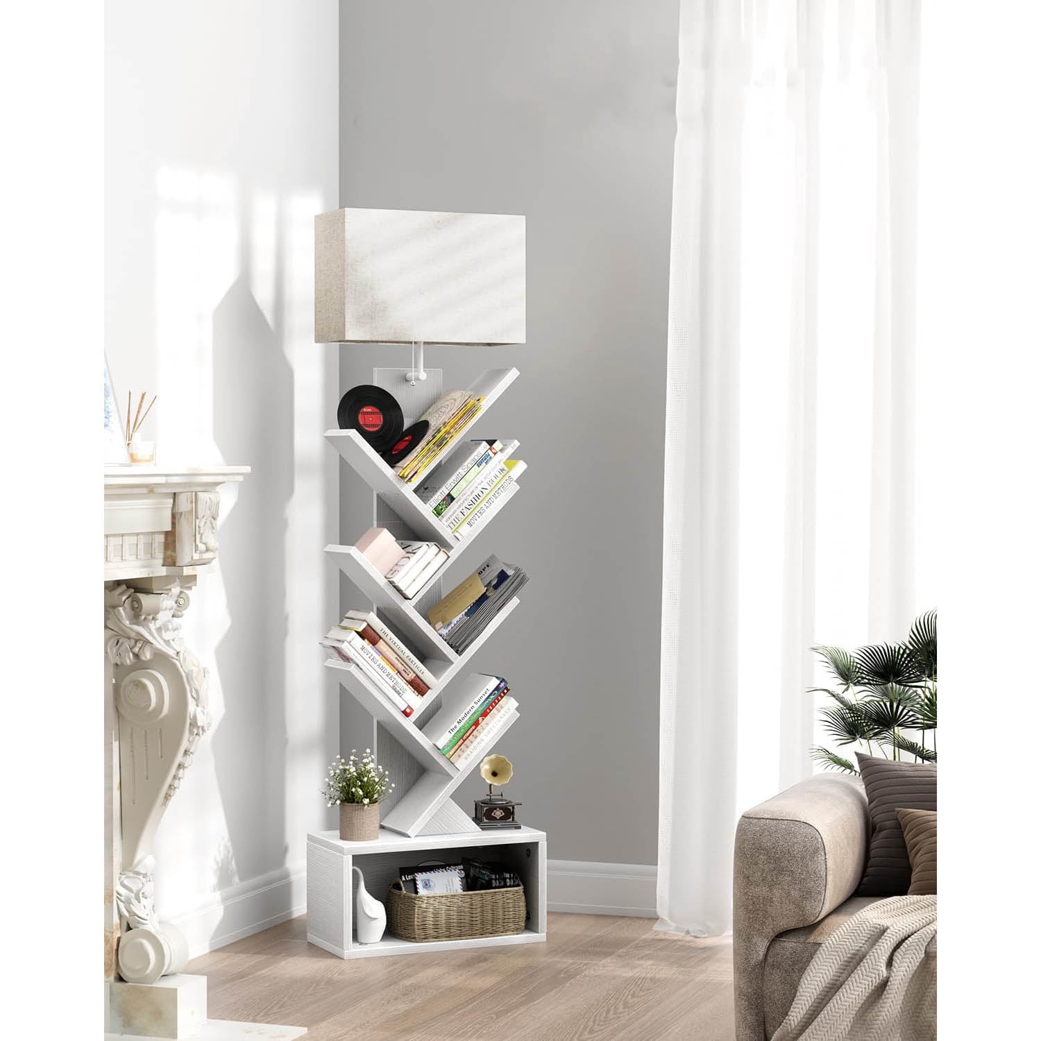 Tree Bookshelf with Light, Narrow Bookcase Tower, Floor Standing Book ...
