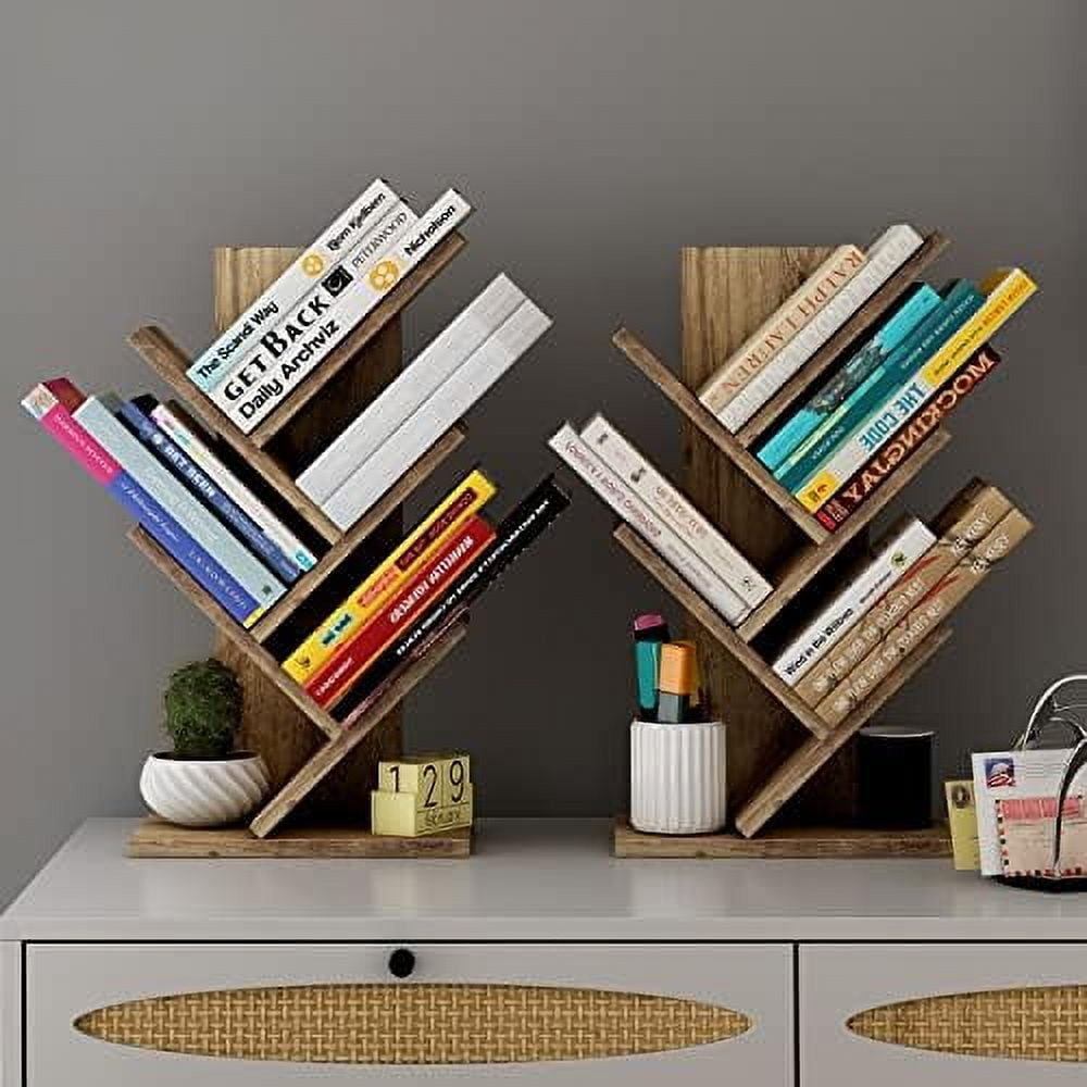 Tree Bookshelf Set of 2, 4-Tier Small Book Shelf Organizer Floor ...