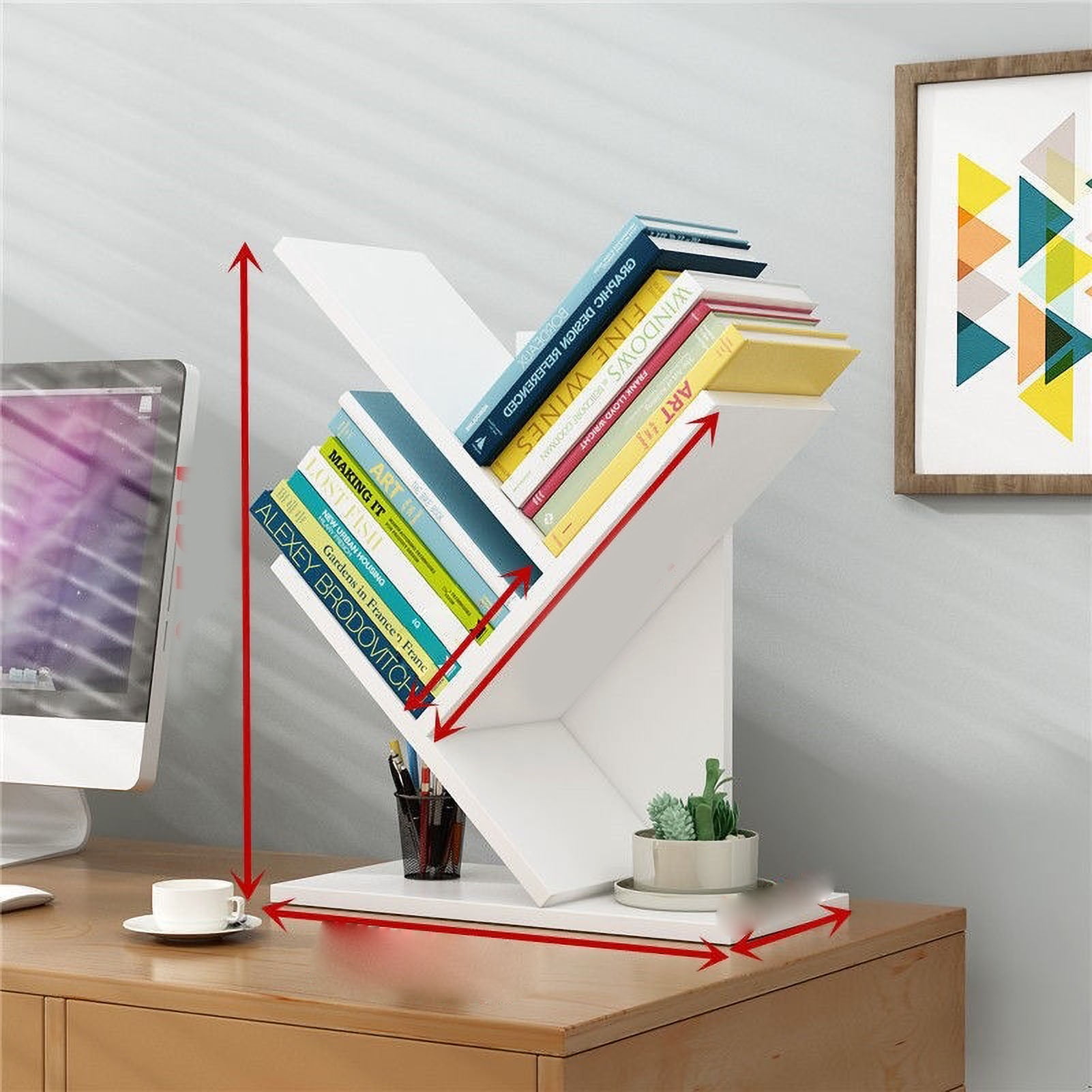 Tree Bookshelf Solid Wood Ingenious 3 Tier Space Saving Book Storage ...