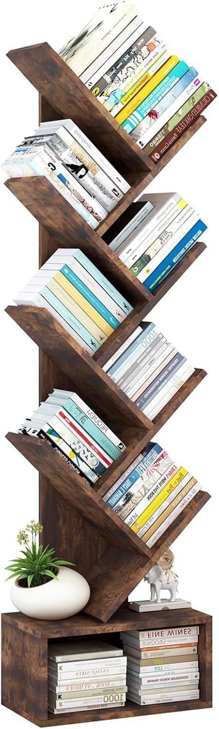 Tree Bookshelf with Storage, 8-Tier Wooden Book Shelf, Floor Standing ...