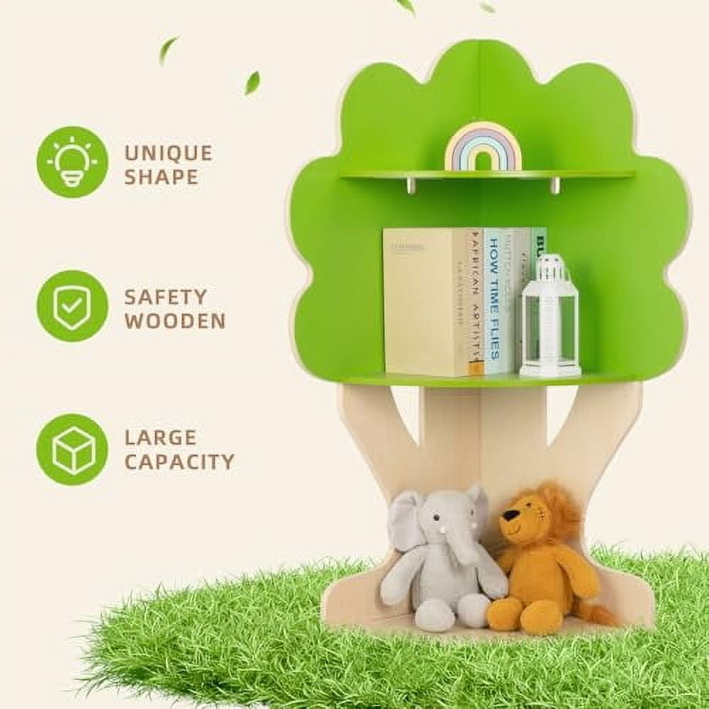Tree Bookshelf for Kids Reading Nook, Corner Bookcase Toy Storage for ...