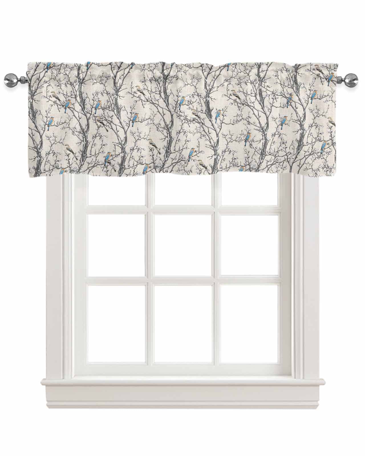 Tree Branch Bird Linen Curtain Valance for Bedroom/Bathroom/Kitchen ...