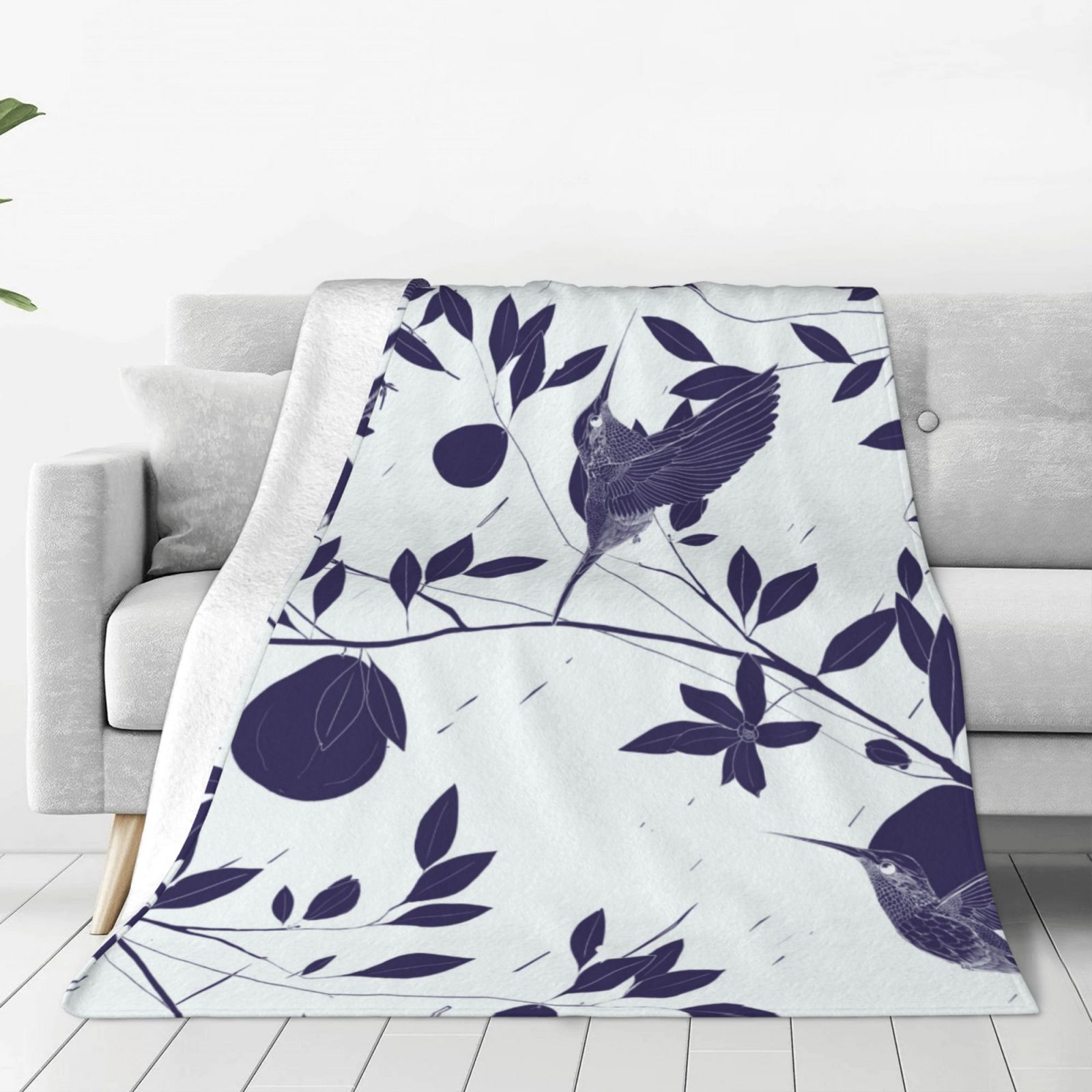 Tree Branch & Bird Pattern Plush Throw Blanket – Soft Polyester Fiber ...