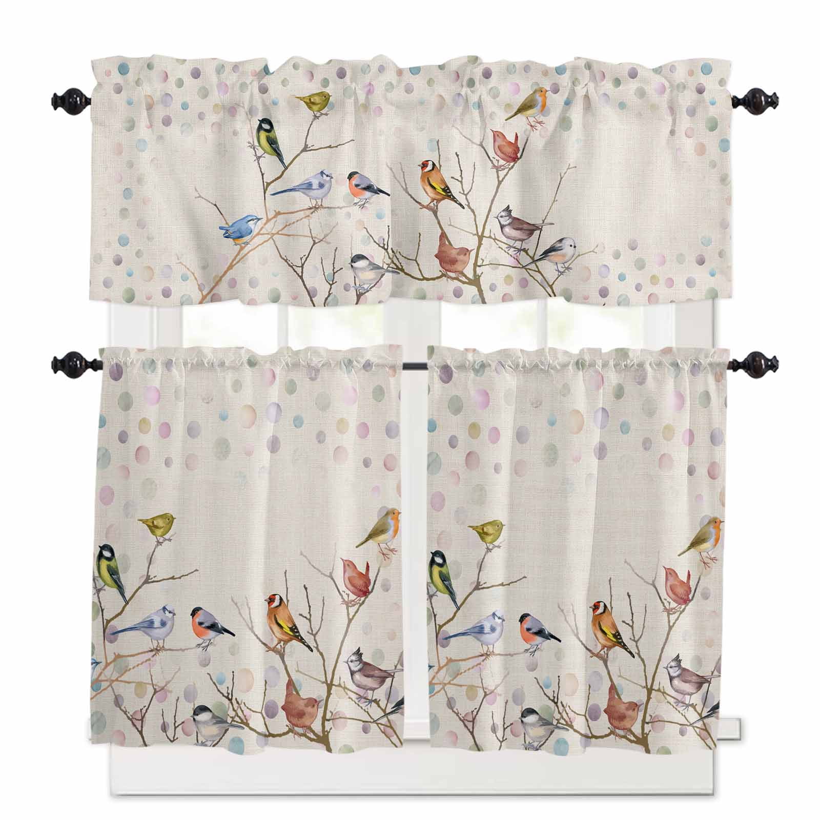Tree Branch Birds Kitchen Curtains and Valances Set, Rod Pocket ...