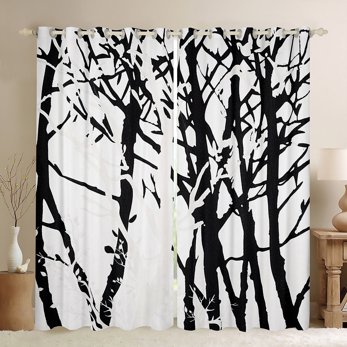 Tree Branch Curtains 42"Wx63"L Abstract Ink 30%-50% Blackout Curtains ...