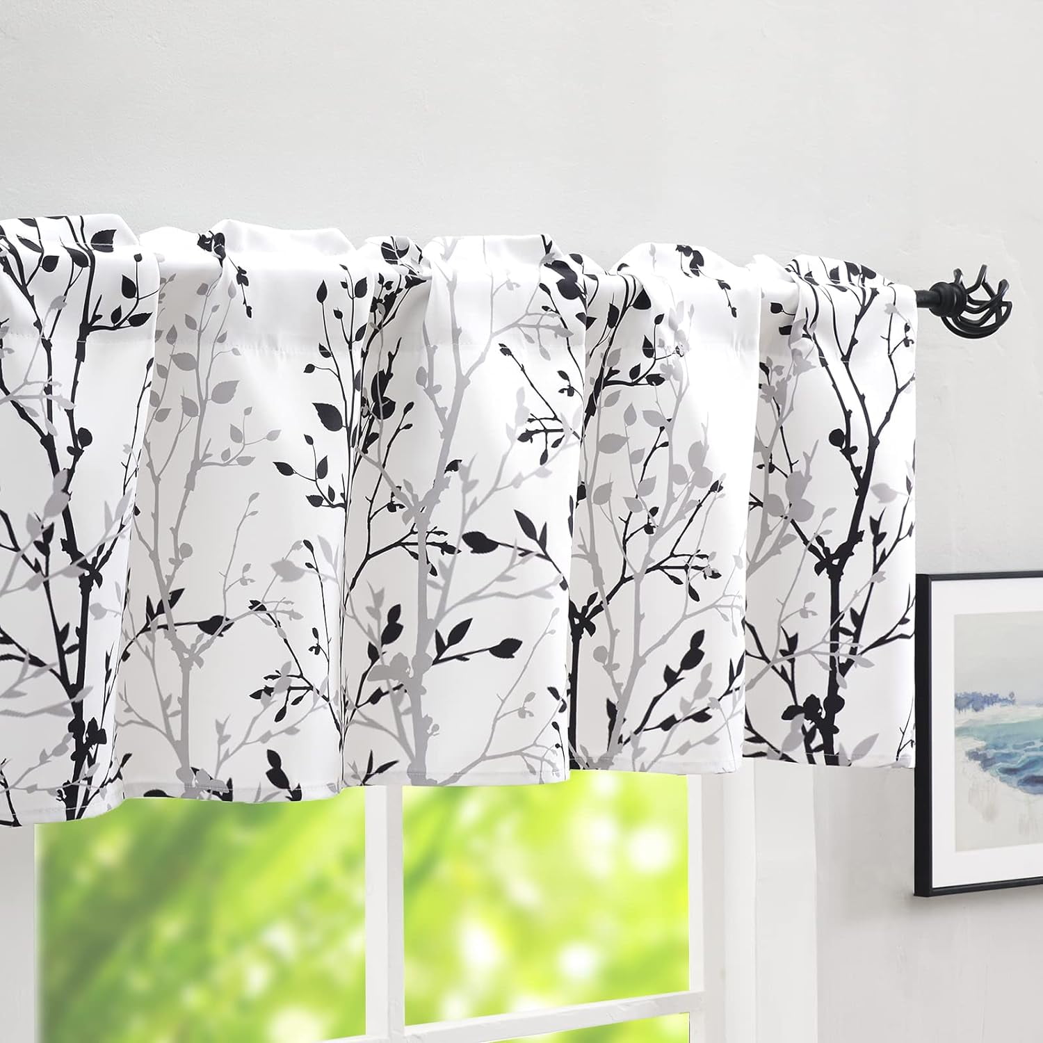Tree Branch Printed Valance Curtain, 18 inches Long Kitchen Valance ...