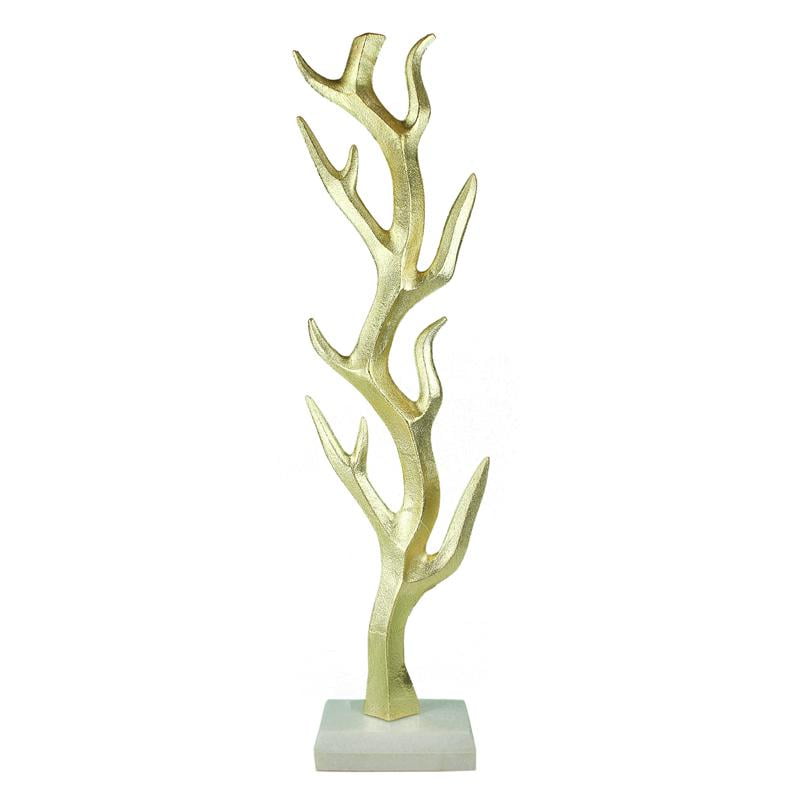 Benzara Tree Branch Shaped Aluminum Sculpture With Marble Base, Gold ...