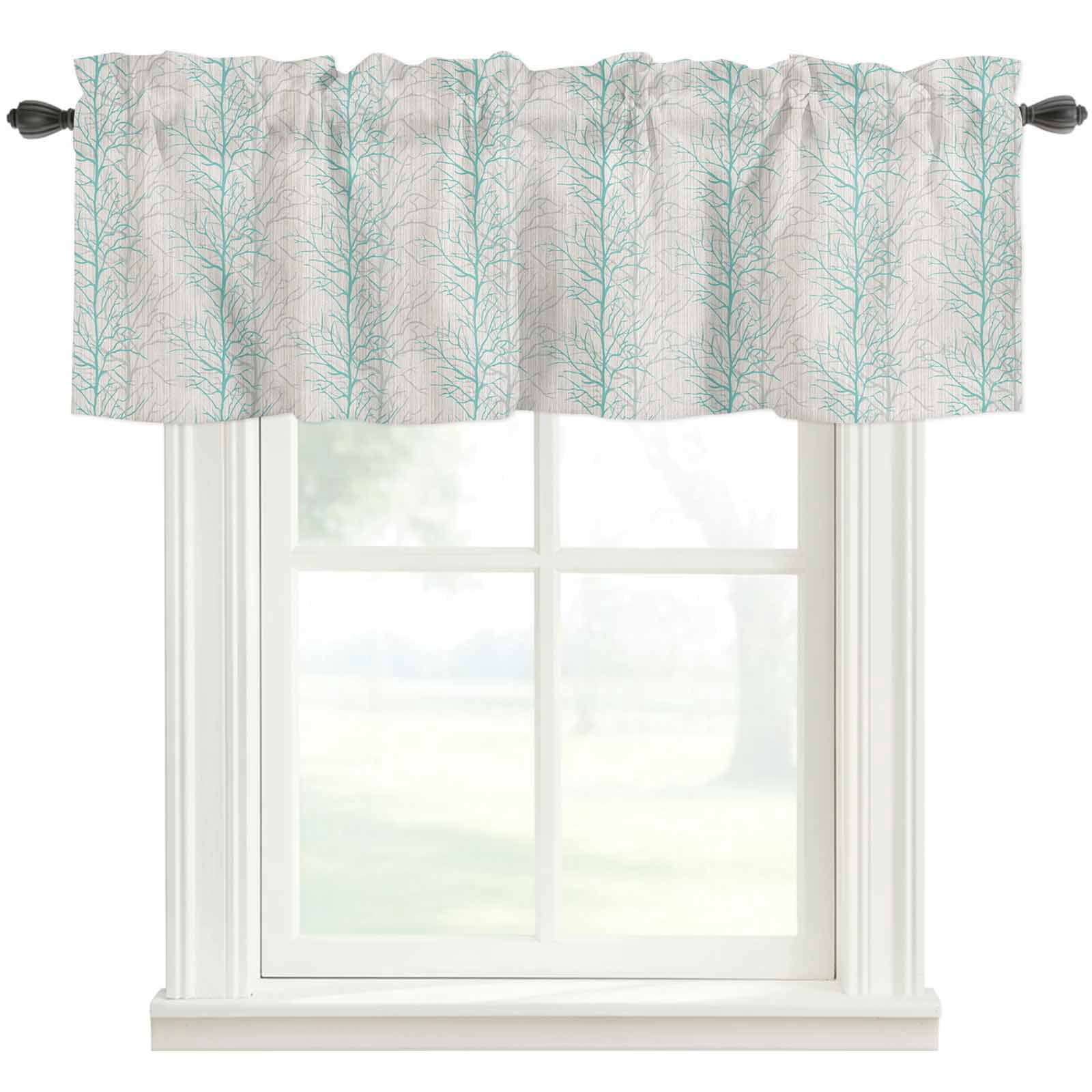 Tree Branch Window Valance Curtain Plant Green Rod Pocket Short Curtain ...