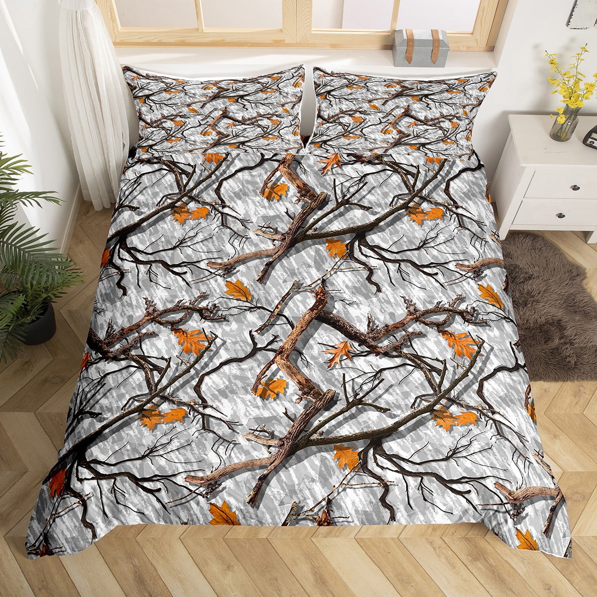 Tree Branches Bedding Set Fall Leaves Botanical Comforter Cover for ...