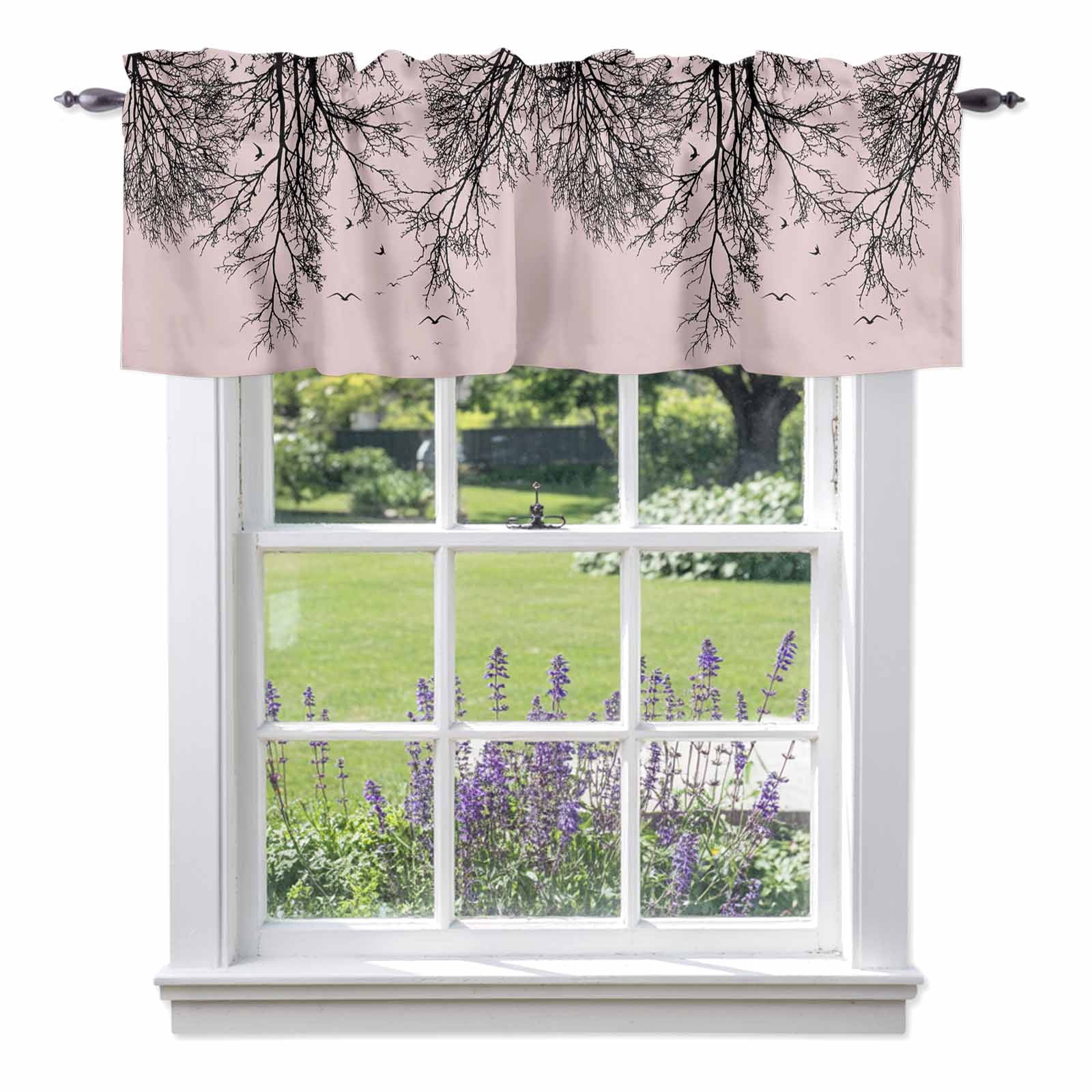 Tree Branches Bird Valance Curtain Pink Background Black Deadwood ...
