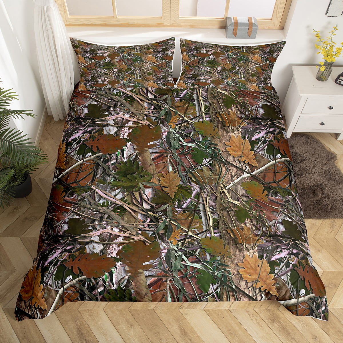 Tree Branches Duvet Cover Fall Leaves Botanical Bedding Set for Boys ...