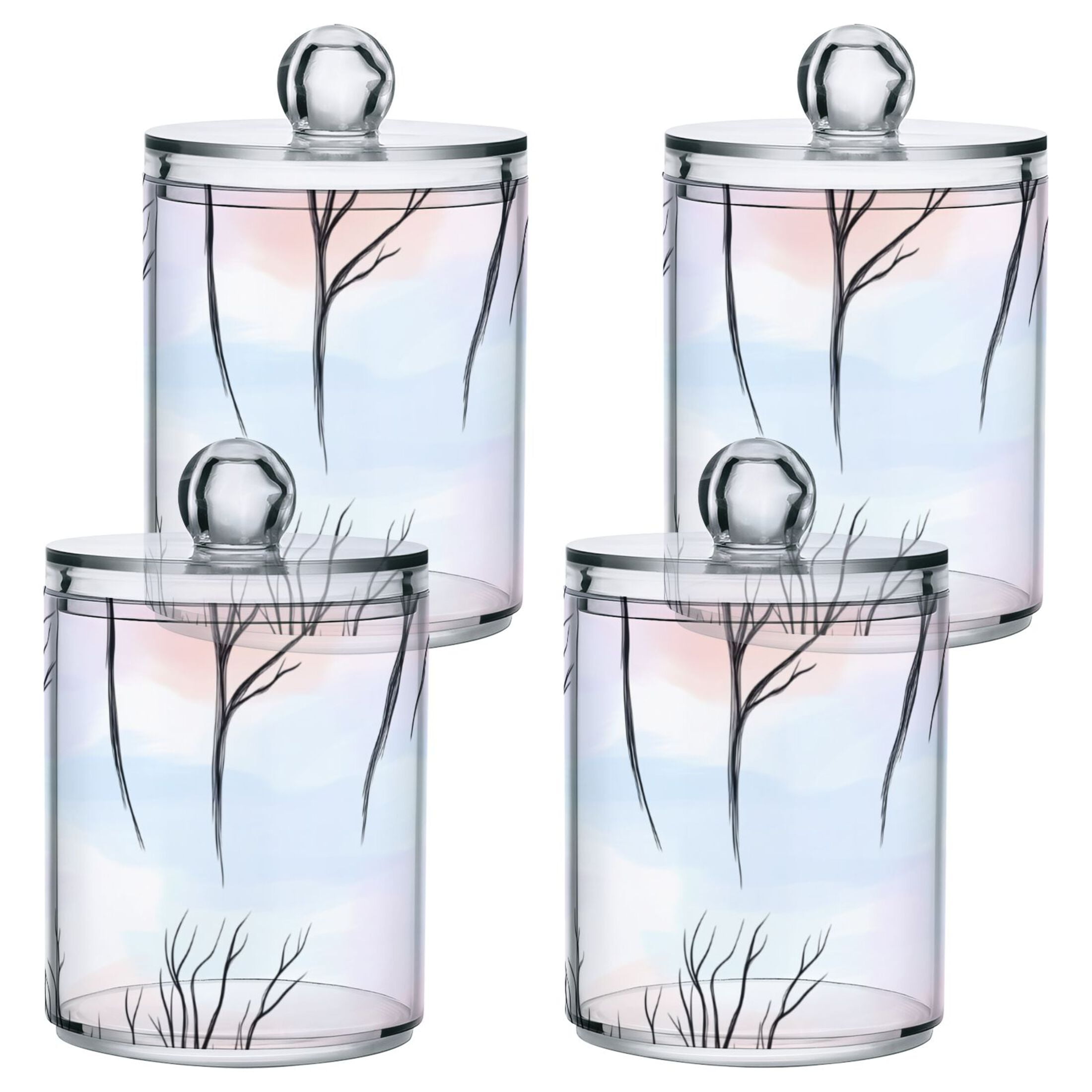 Tree Branches Pastel Pattern Bathroom Canisters Set of 4 Translucent ...